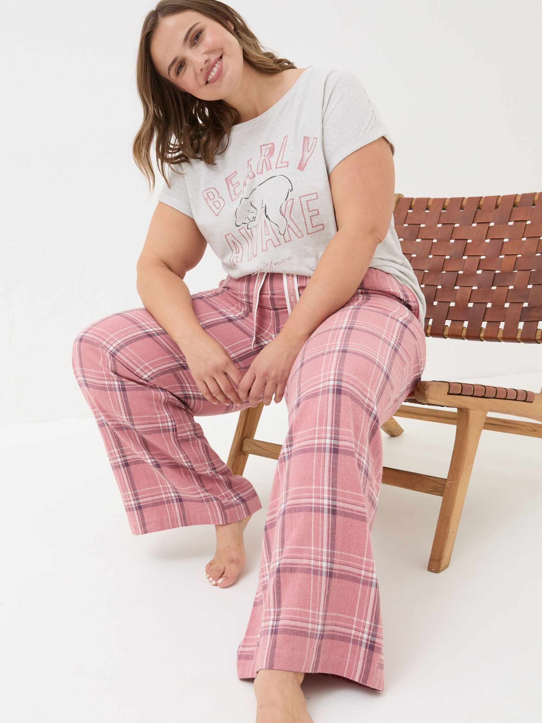 Lola Pink Check 100% Cotton Pyjama Bottoms | FatFace