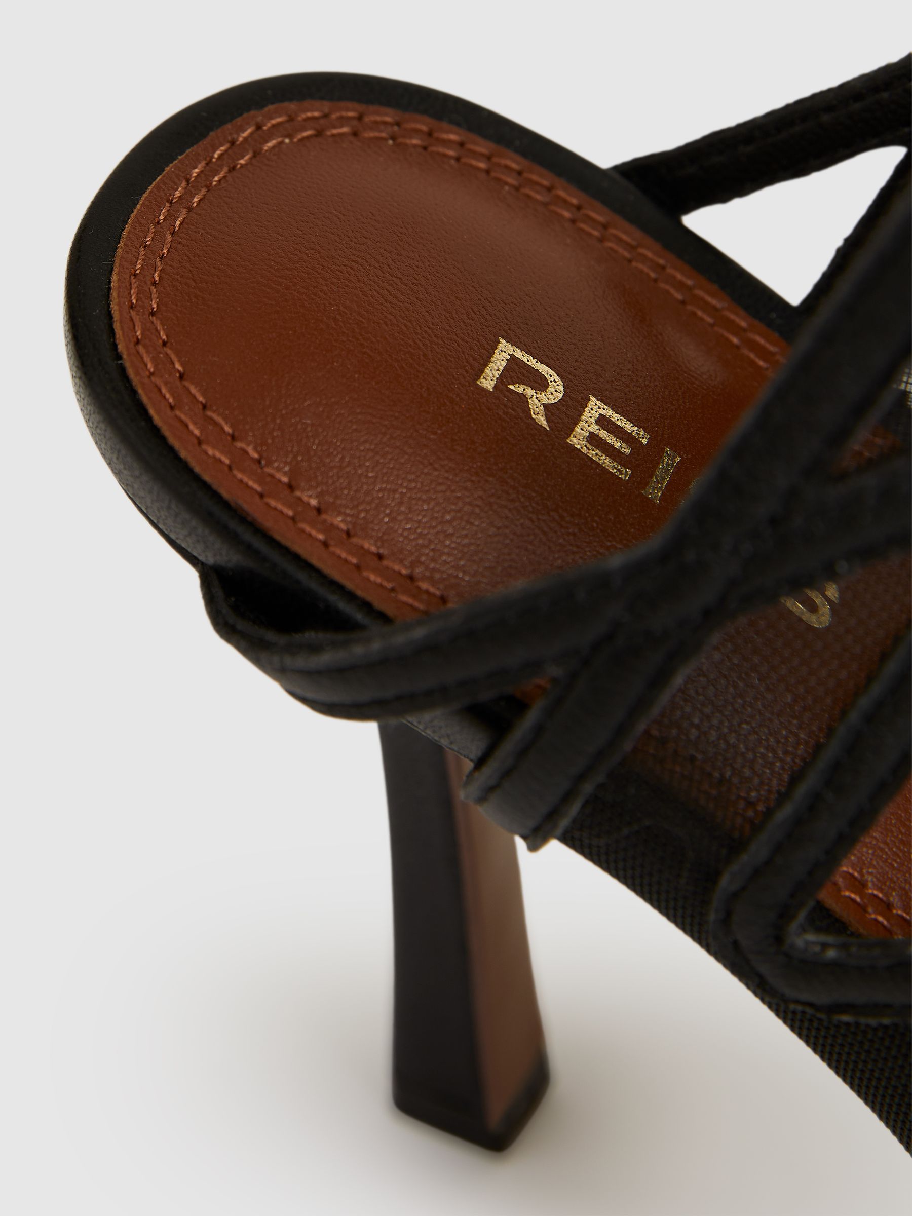Reiss Mesh Leather Strappy Heels in Black - REISS