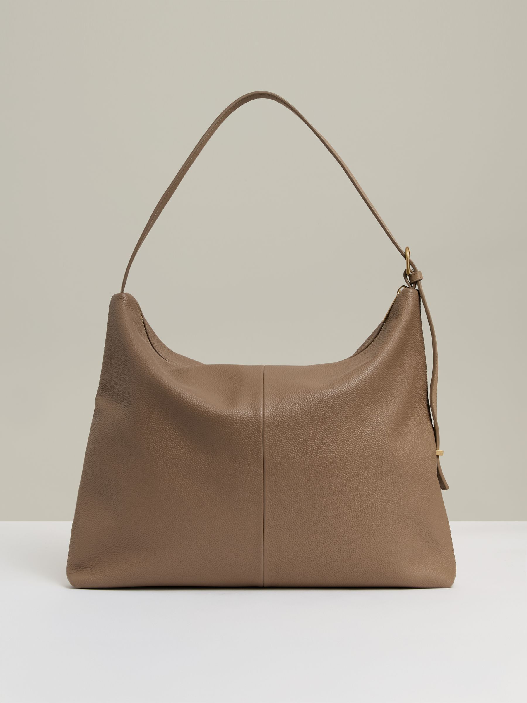 Reiss Grained Leather Tote Bag in Taupe - REISS