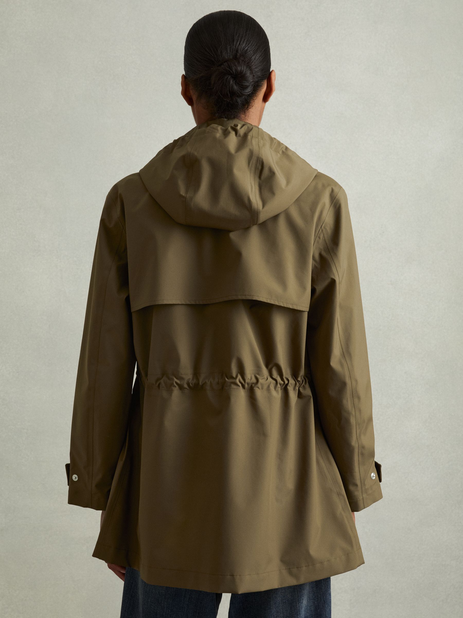 Reiss Removable Hooded Insert Water Repellent Raincoat in Khaki - REISS