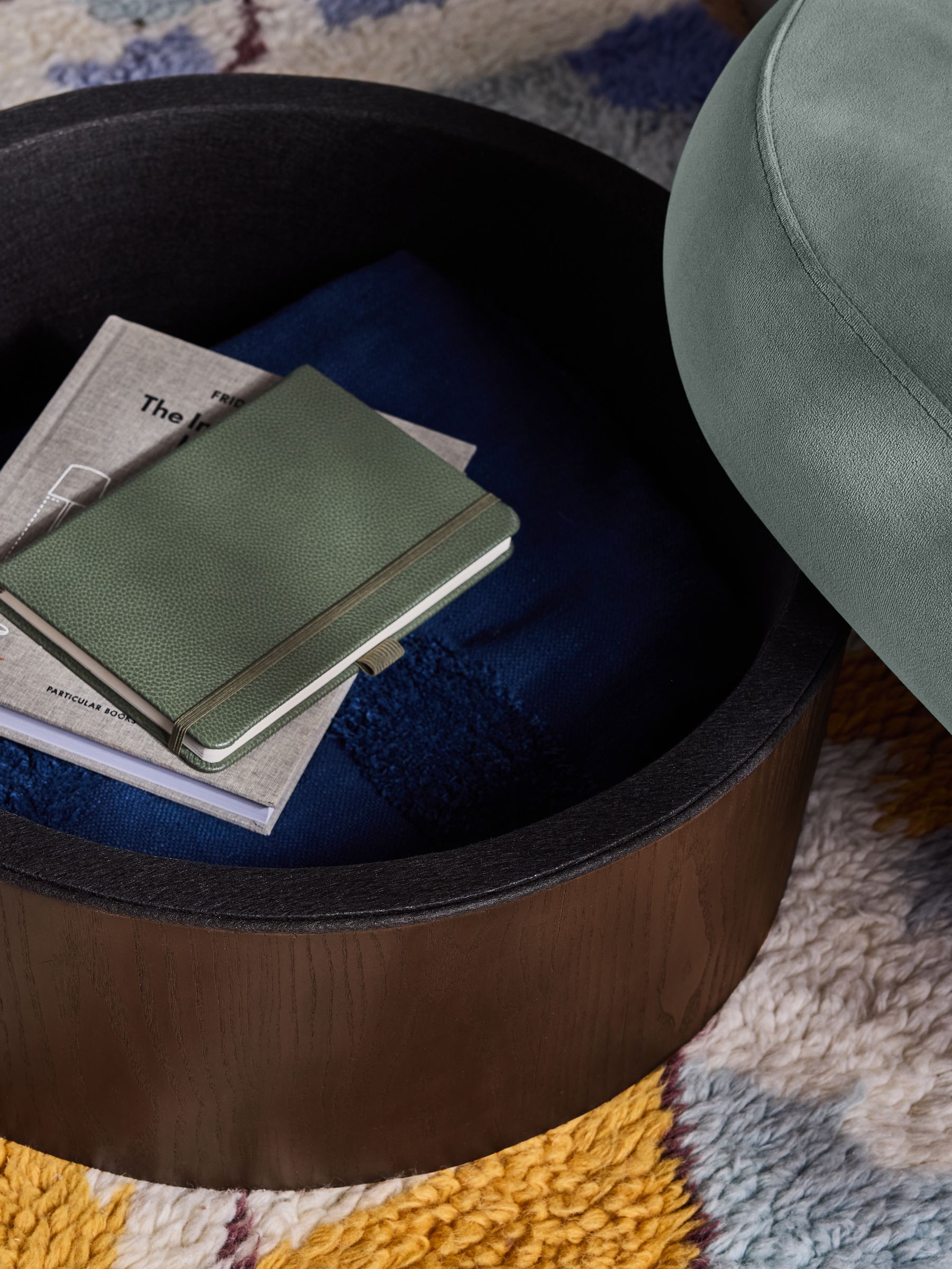 Novara Storage Footstool in Steel Grey Blue | Made