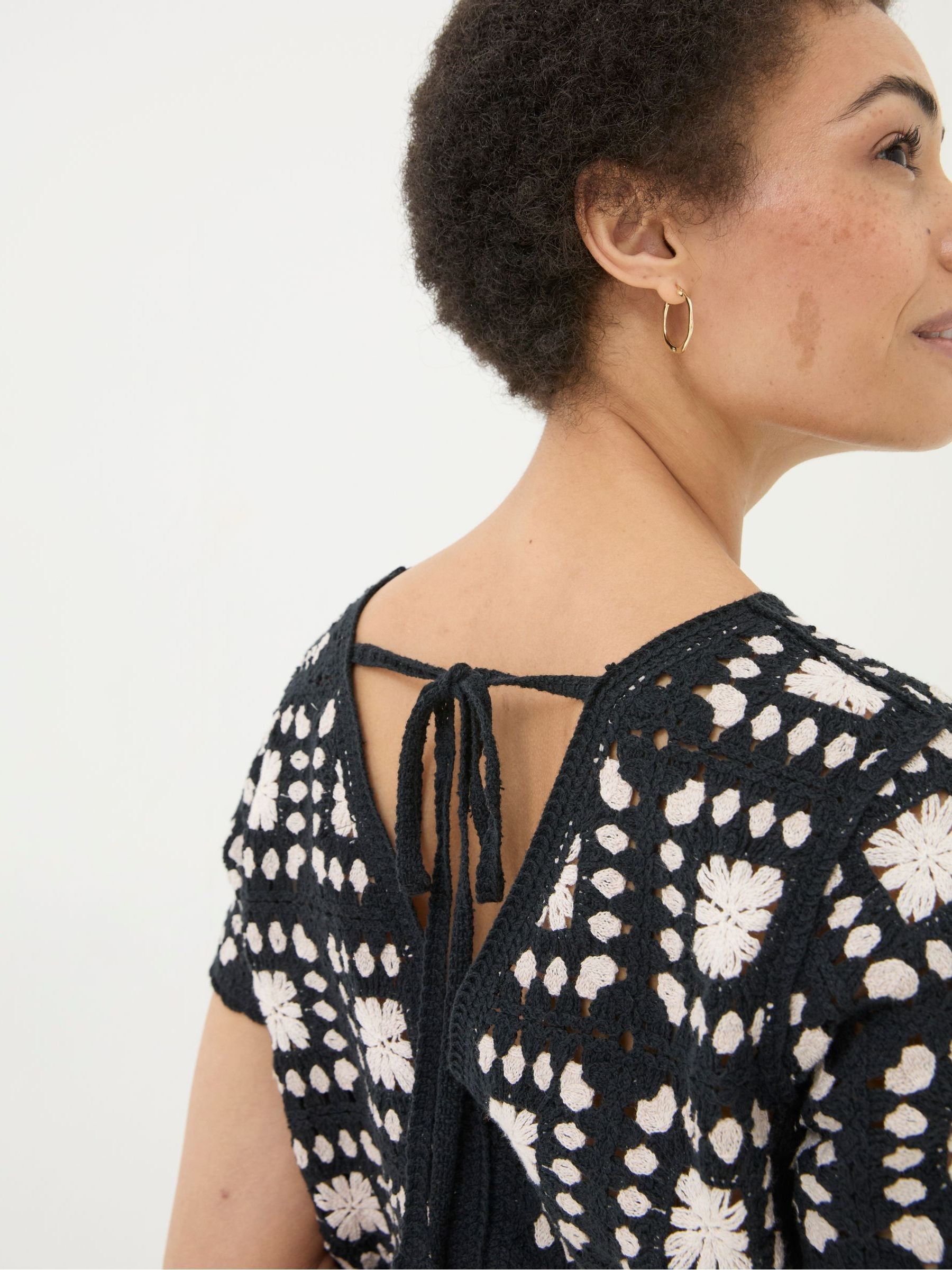 Black Mono Crochet Patchwork T-Shirt | FatFace