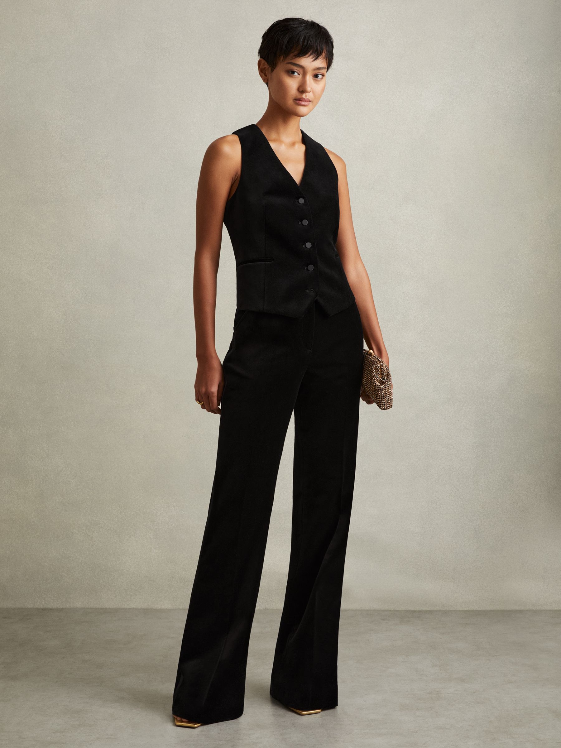 Reiss Parisa Black Velvet Single Breasted Suit Waistcoat - REISS