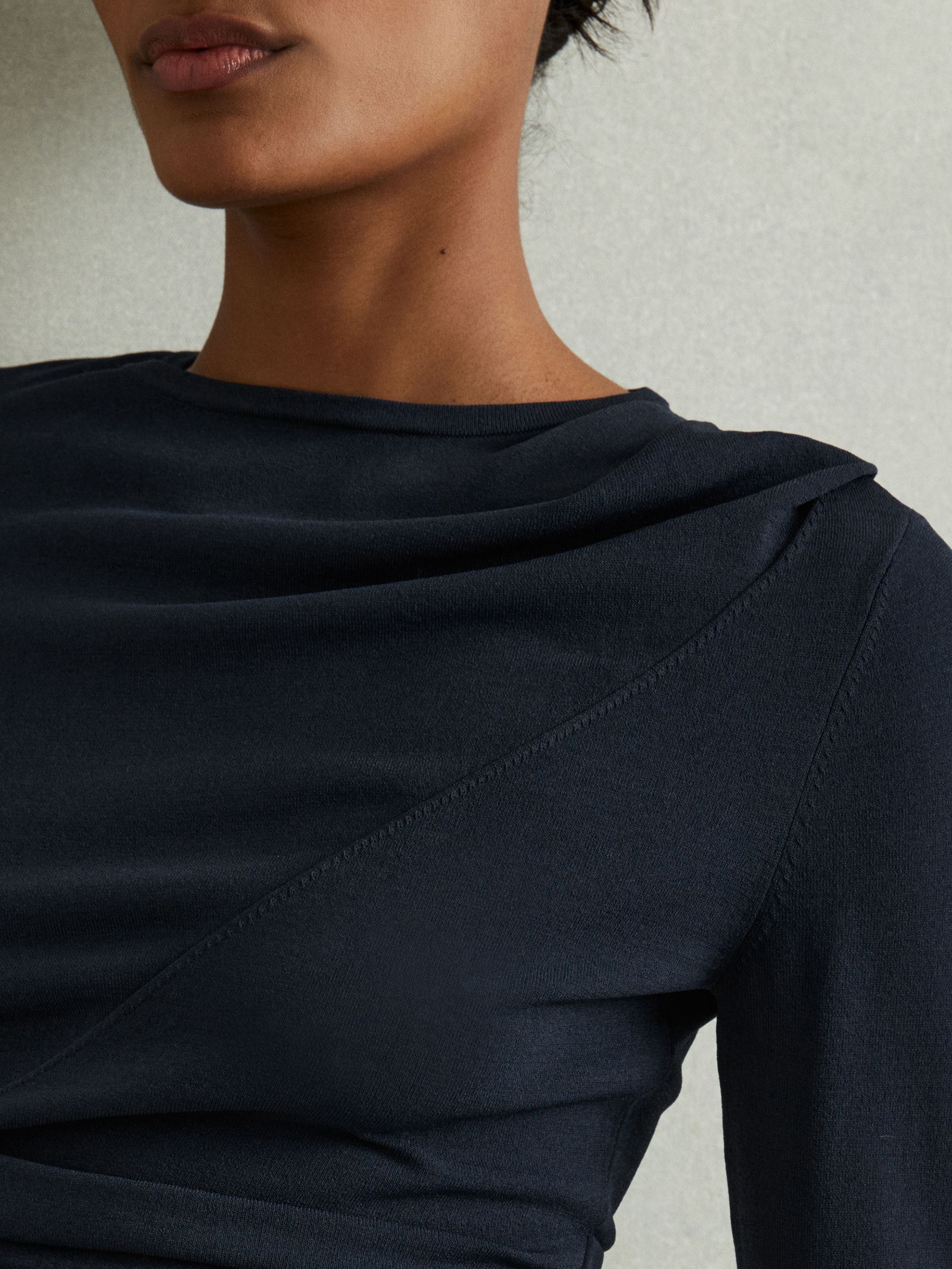 Reiss Draped Front Ruched Top in Teal - REISS