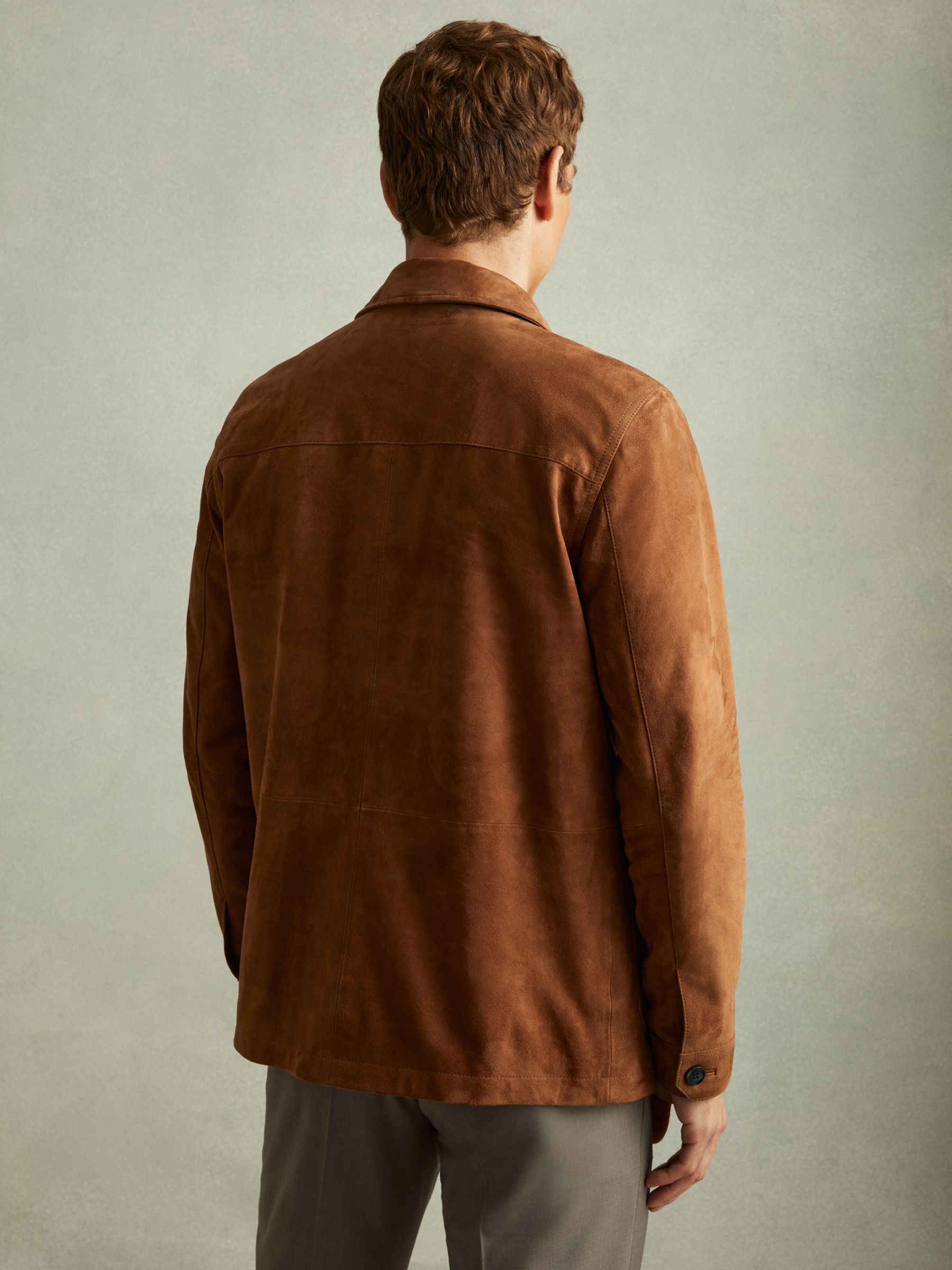 Reiss Clock Tobacco Brown Suede Front Pocket Jacket | REISS