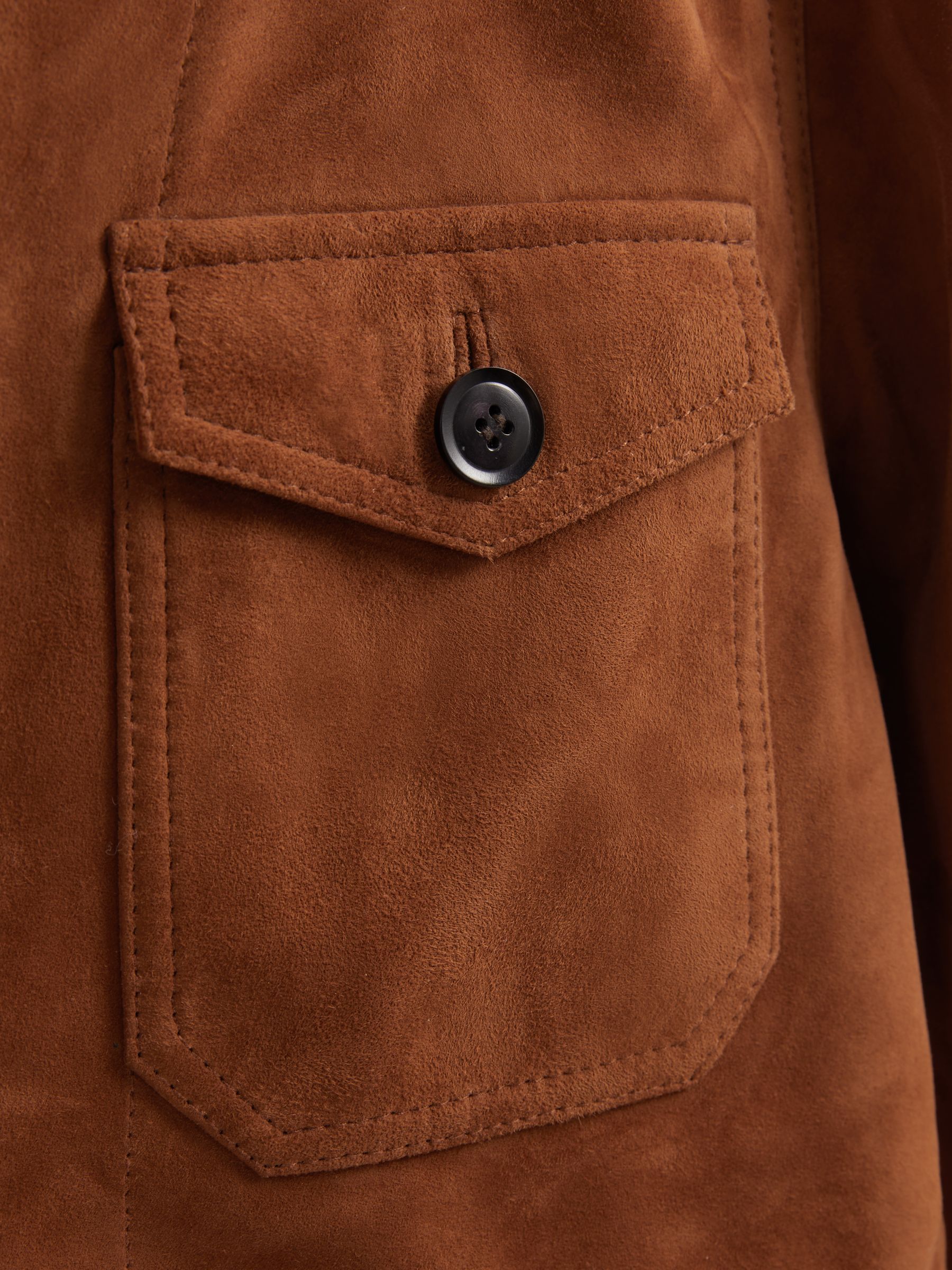 Reiss Clock Tobacco Brown Suede Front Pocket Jacket | REISS