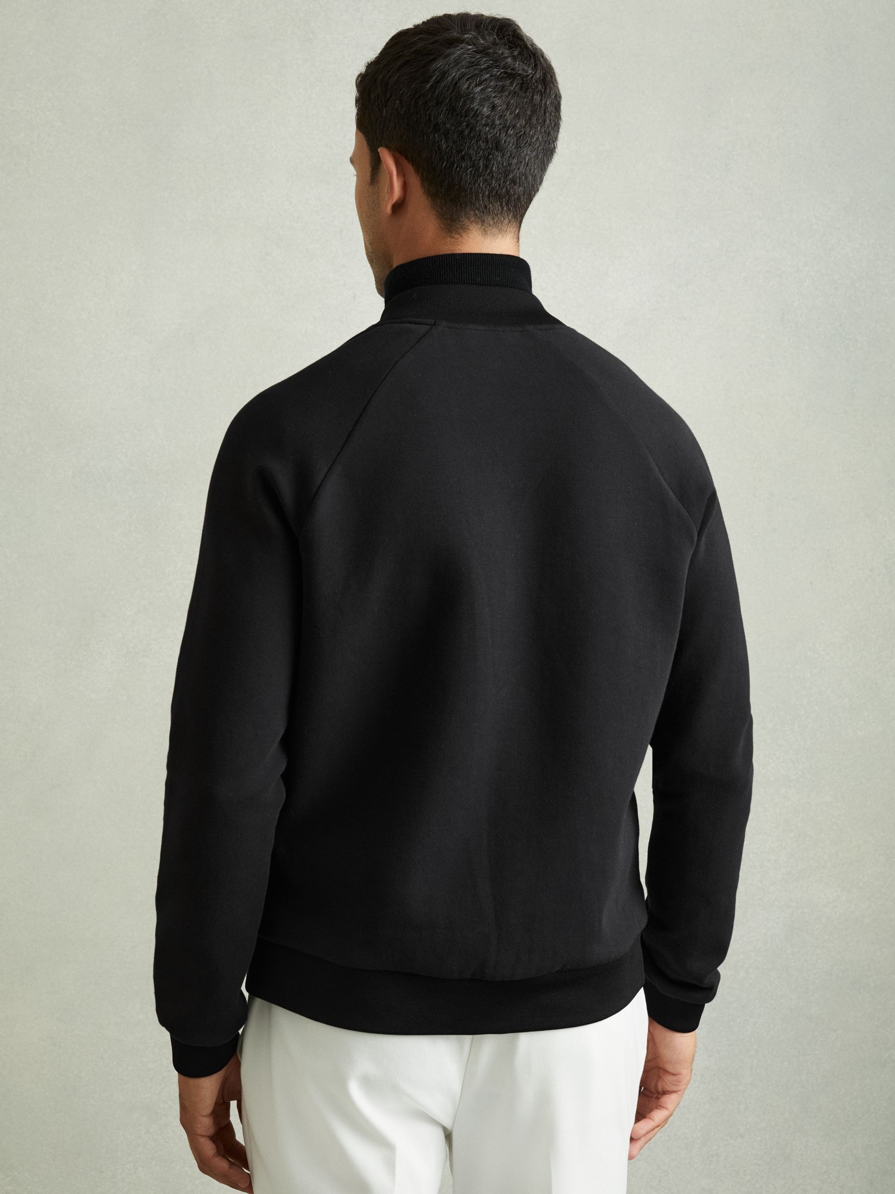 Reiss Hybrid Quilt Raglan-Sleeve Bomber Jacket in Black - REISS