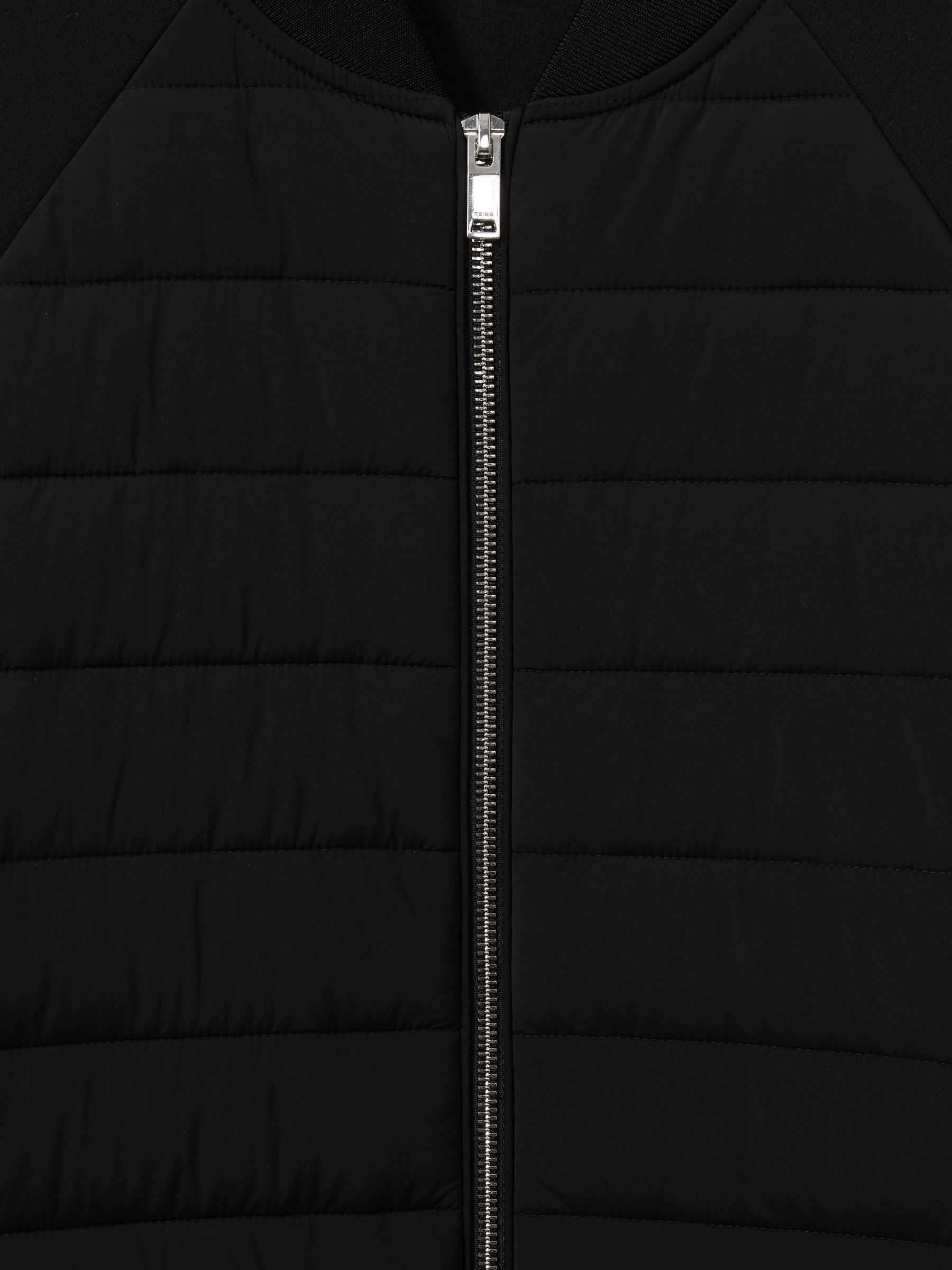 Reiss Hybrid Quilt Raglan-Sleeve Bomber Jacket in Black - REISS