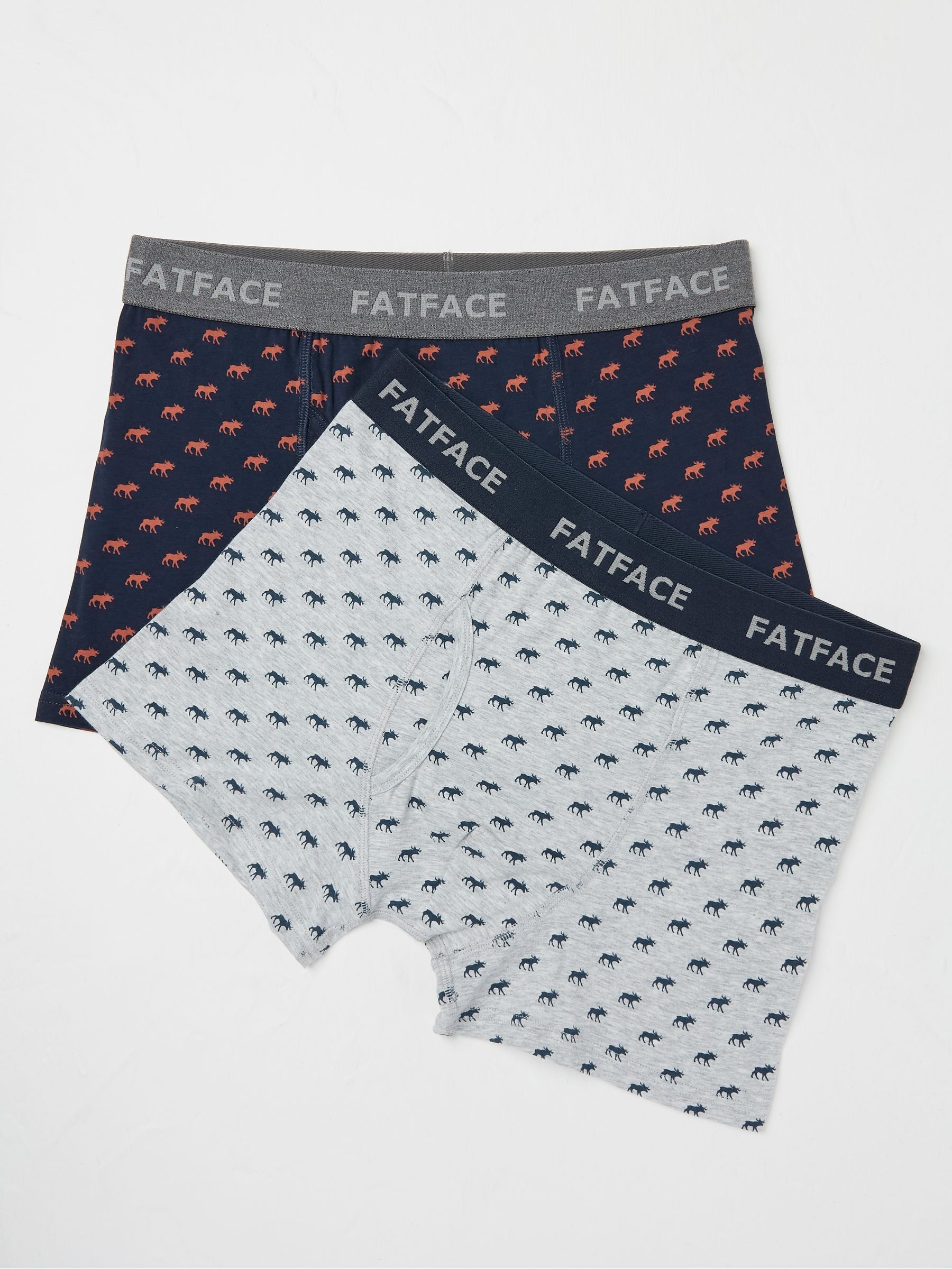 Navy Moose Print Boxers 2 Pack | FatFace