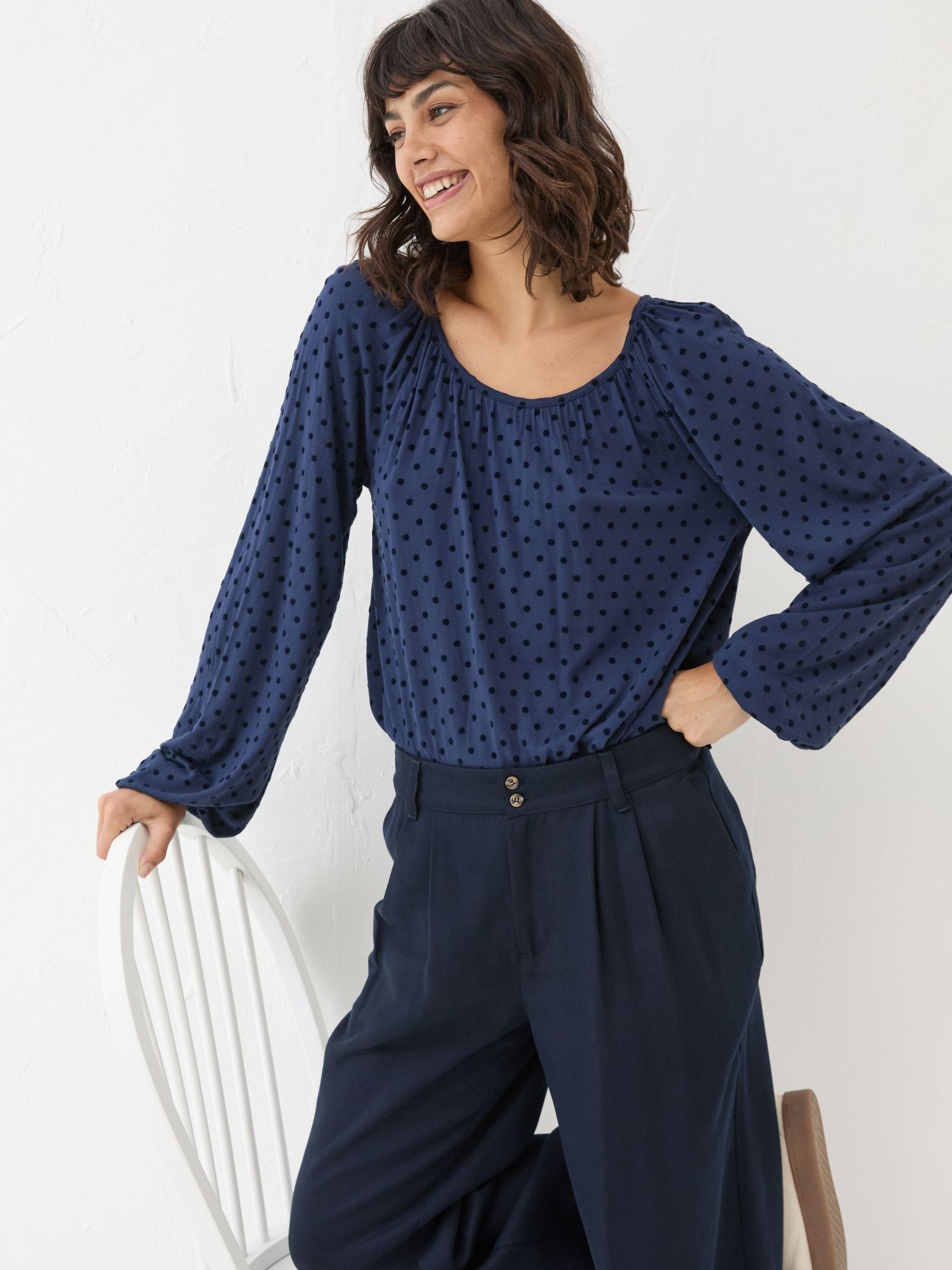Lily Blue Navy Spot Top | FatFace