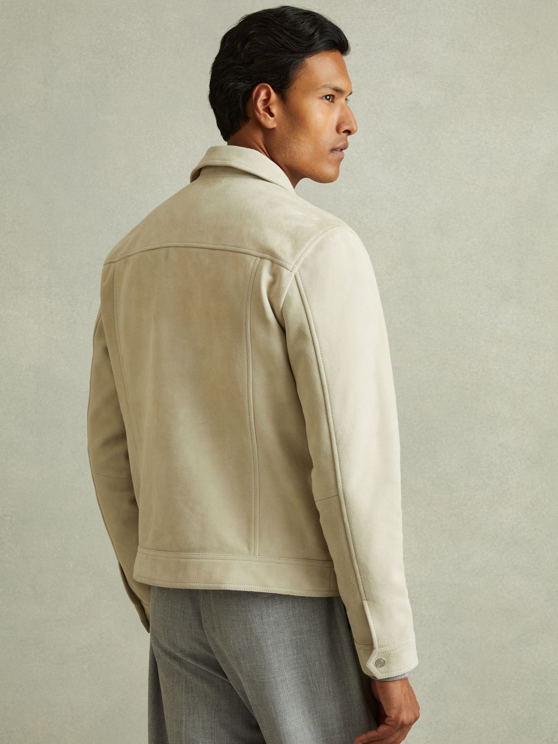 Reiss Suede Trucker Jacket in Off White - REISS
