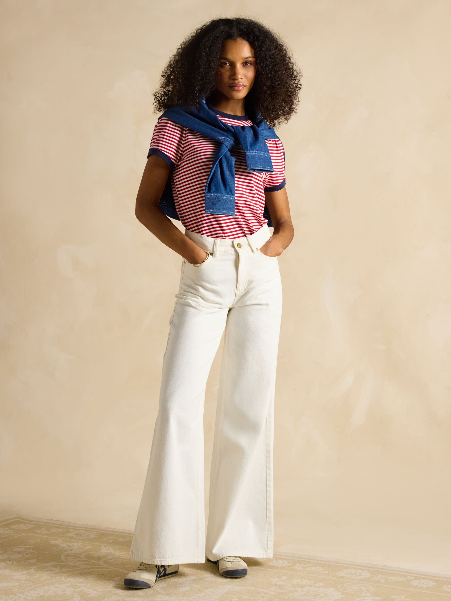 Cream Denim Mid-Rise Wide Leg Palazzo Jeans | Joules