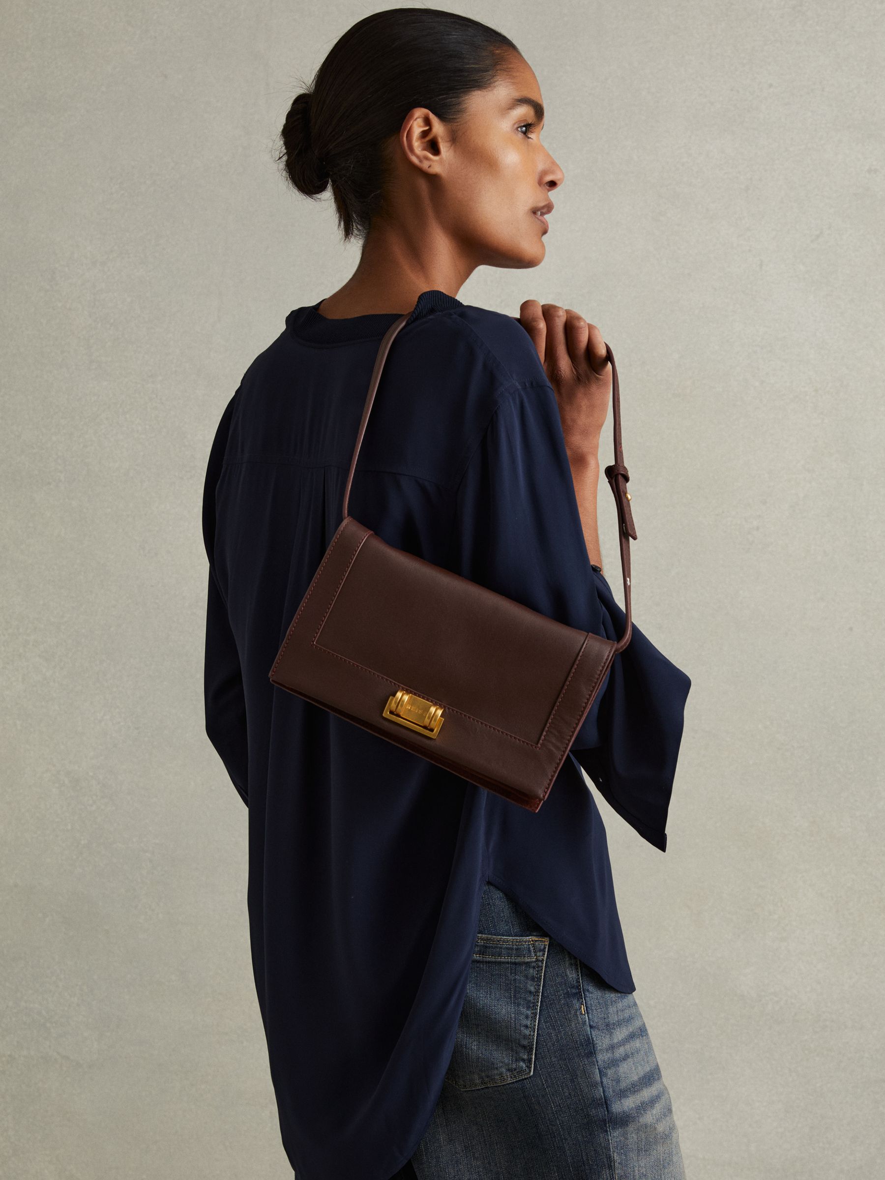 Reiss Leather Suede Shoulder Bag in Oxblood - REISS