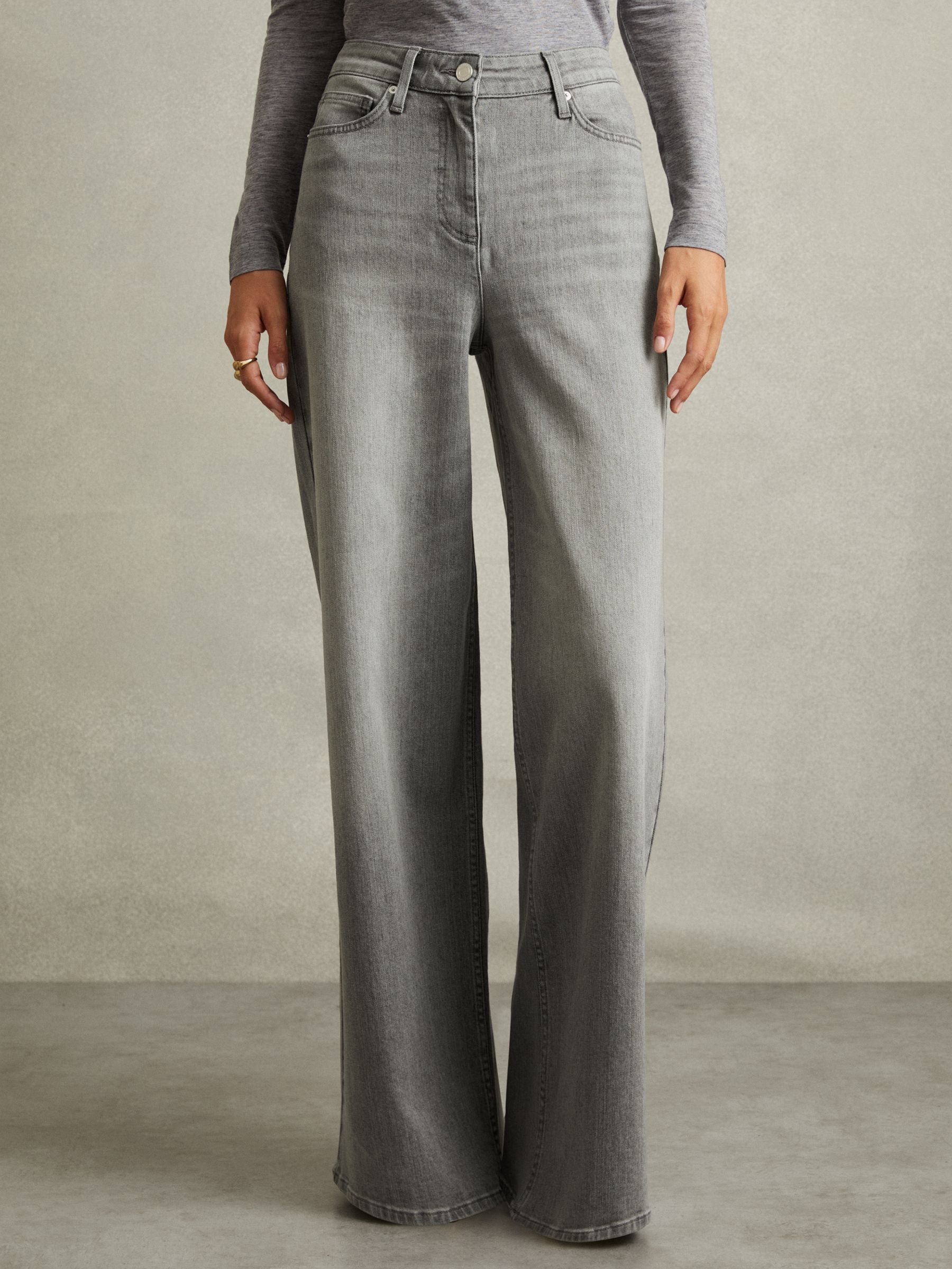 Reiss Wide Leg Jeans in Washed Grey - REISS