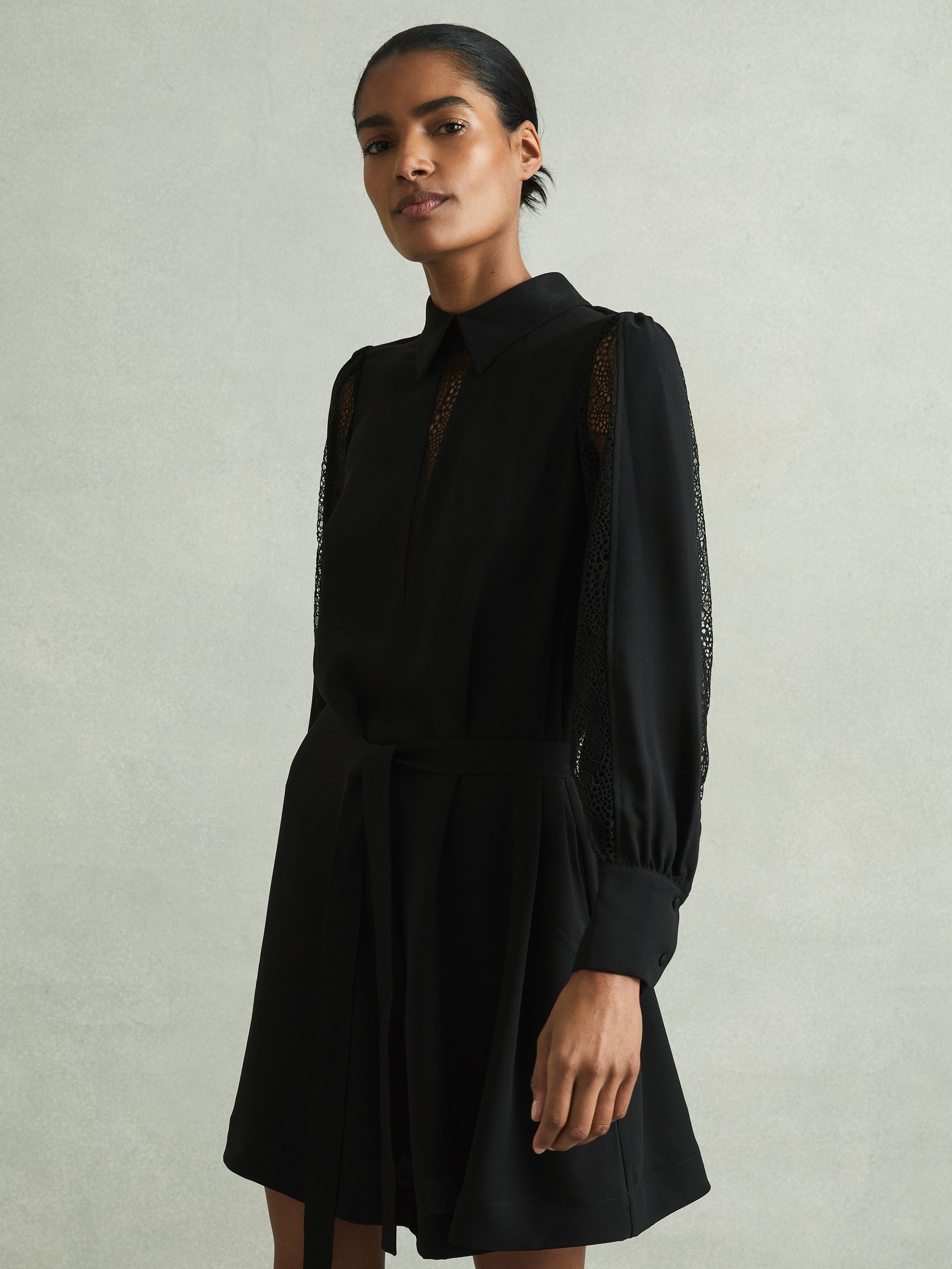 Reiss Reema Black Lace Insert Mini Dress - REISS