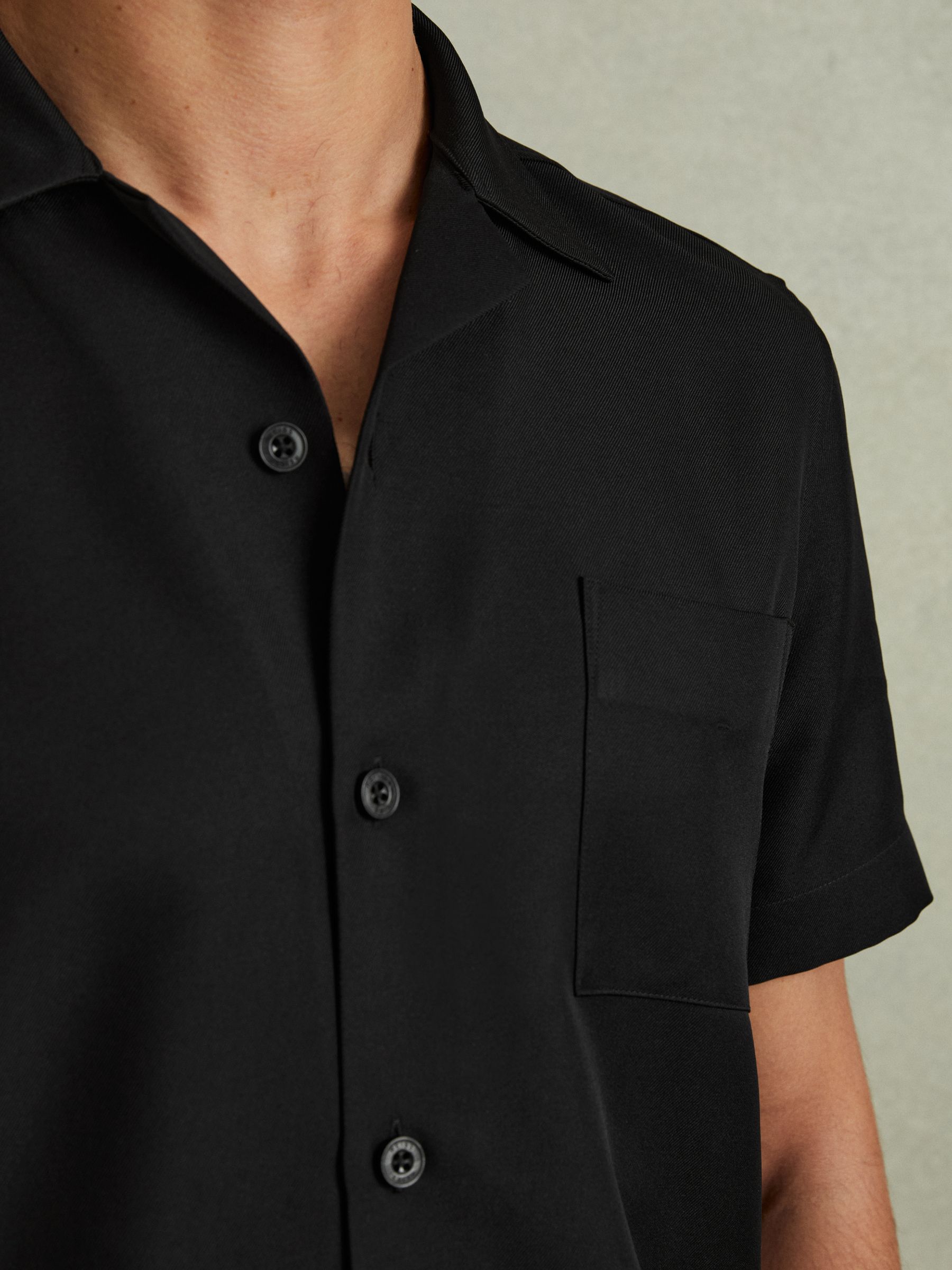 Reiss Cuban Collar Button-Through Shirt in Black | REISS