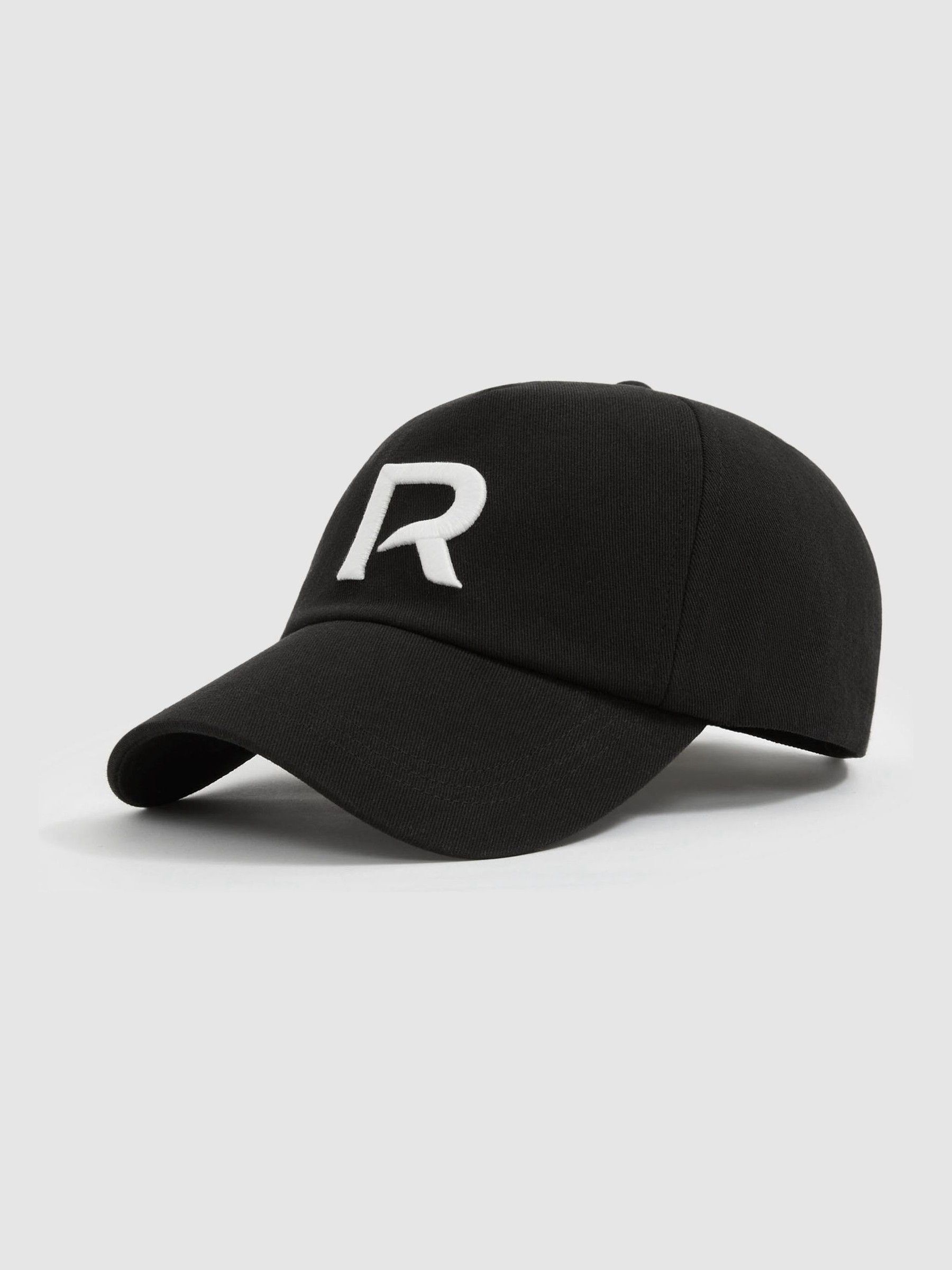 Reiss Monogram-Embroidered Twill Baseball Cap in Black/White | REISS