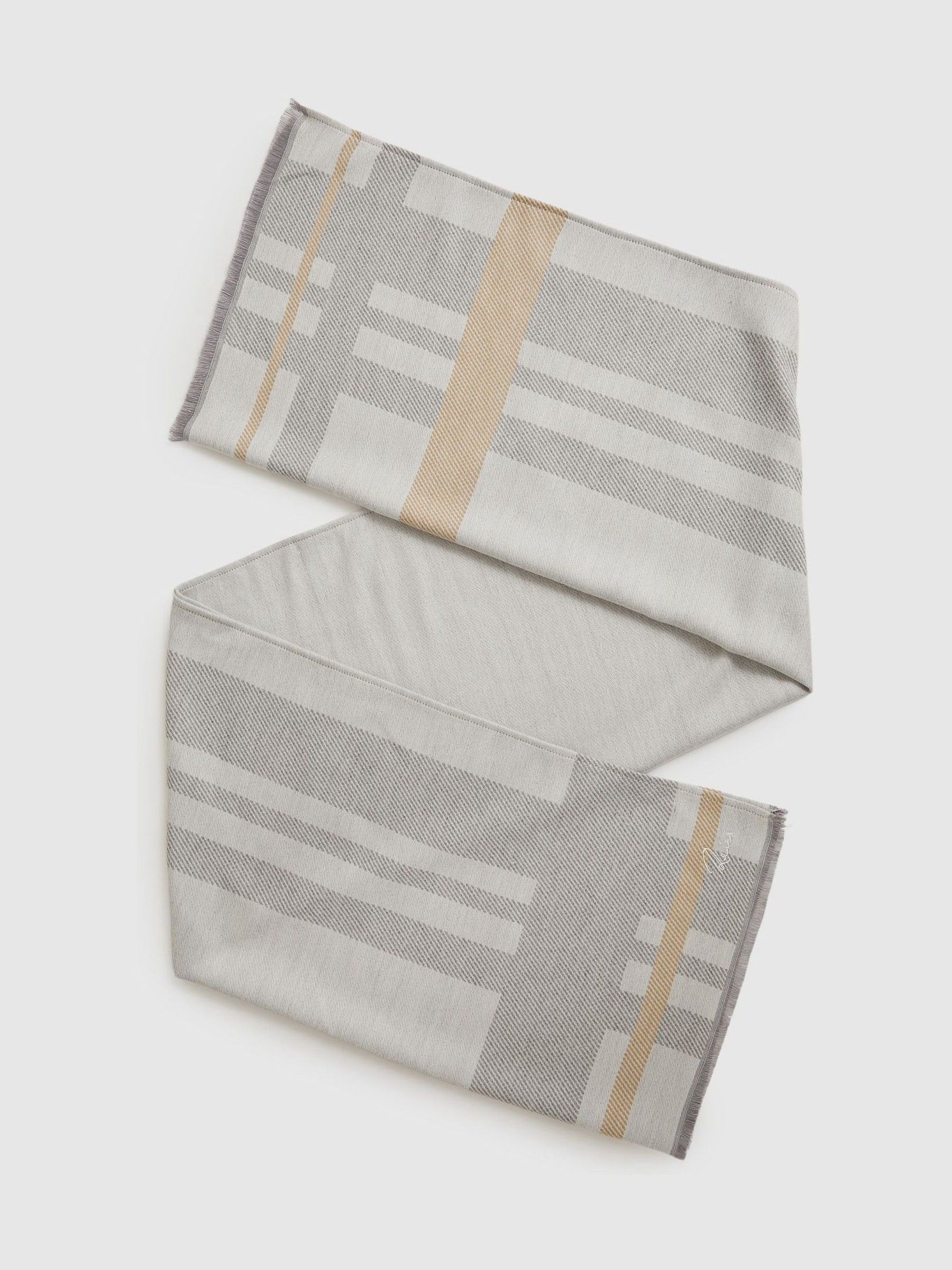 Reiss Logo-Embroidered Checked Scarf in Grey | REISS