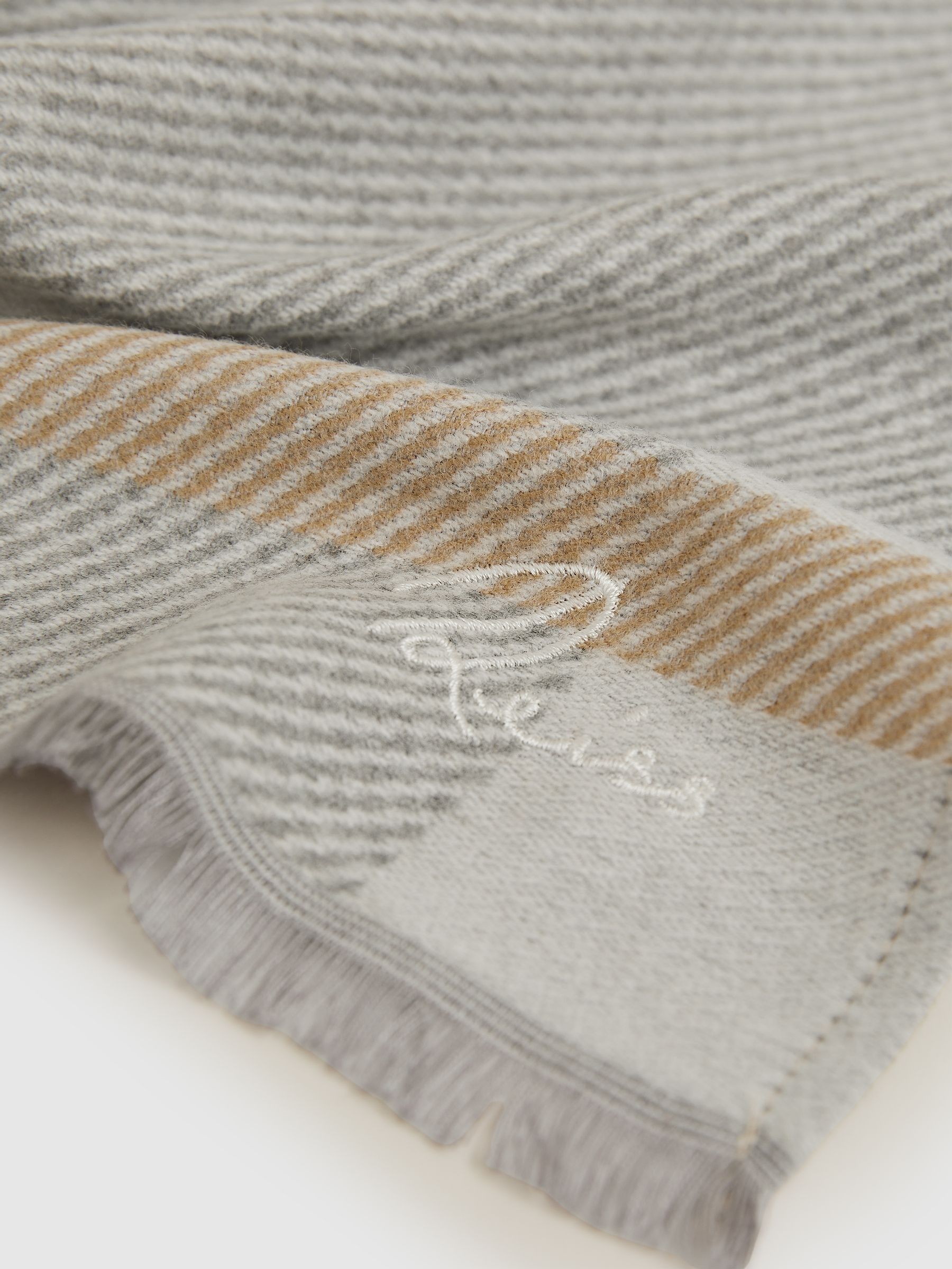Reiss Logo-Embroidered Checked Scarf in Grey | REISS