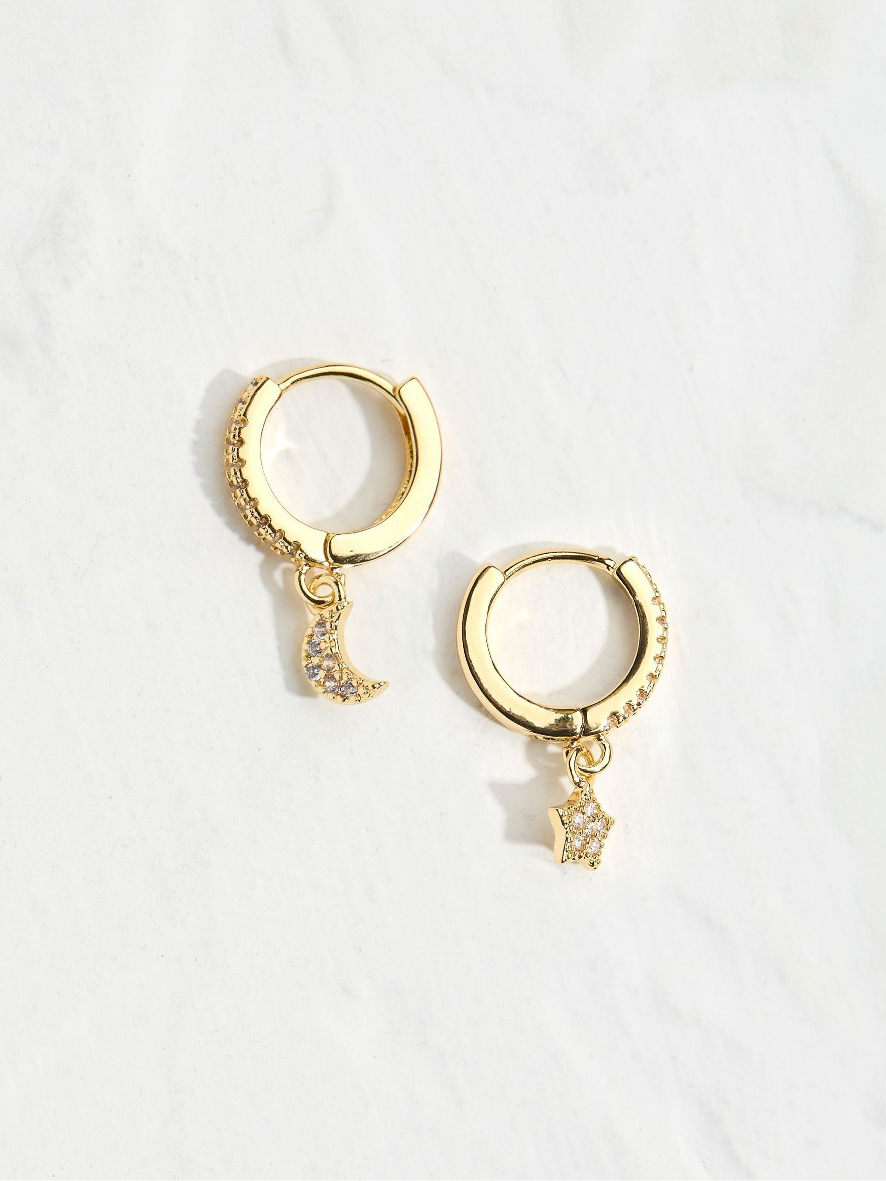 Gold Tone Star Moon Huggies Earrings FatFace