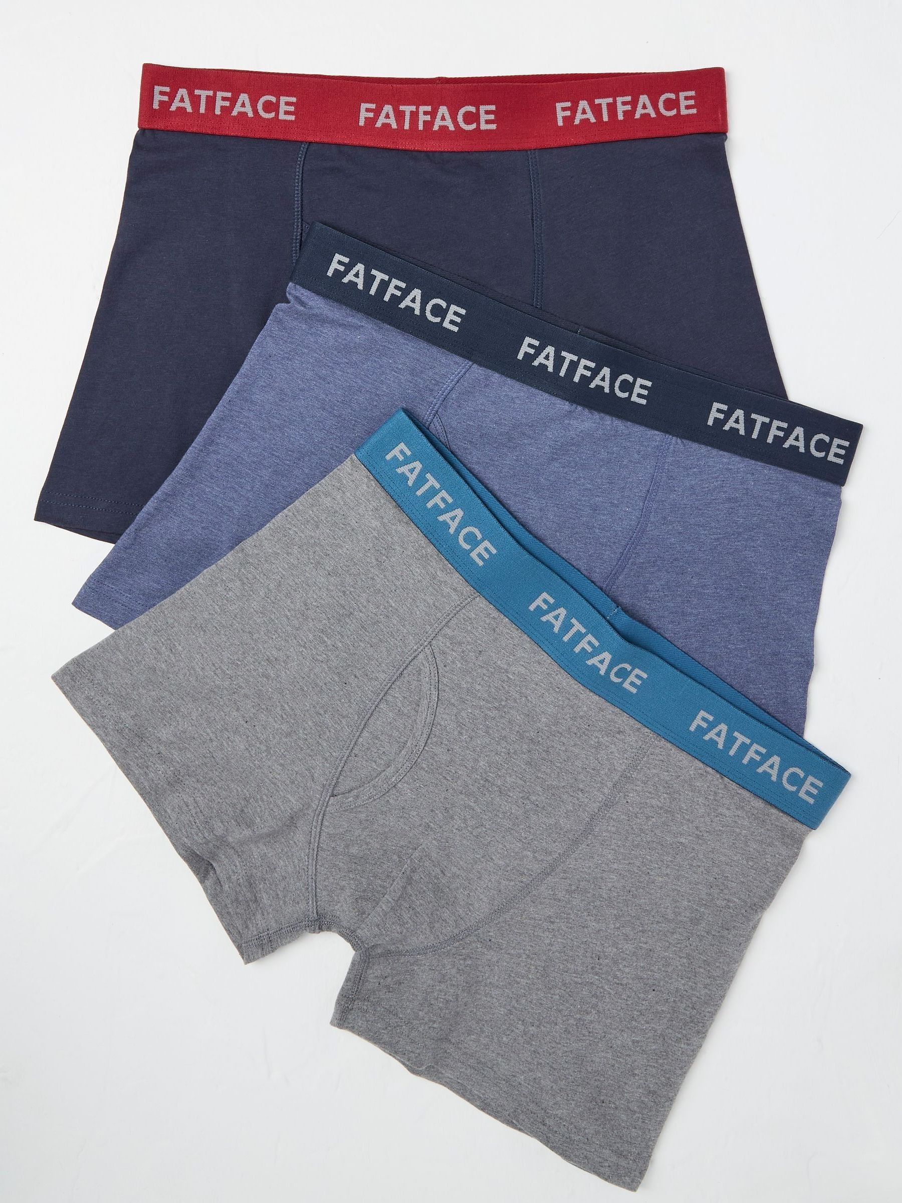 Blue/Grey Cotton Boxers 3 Pack | FatFace