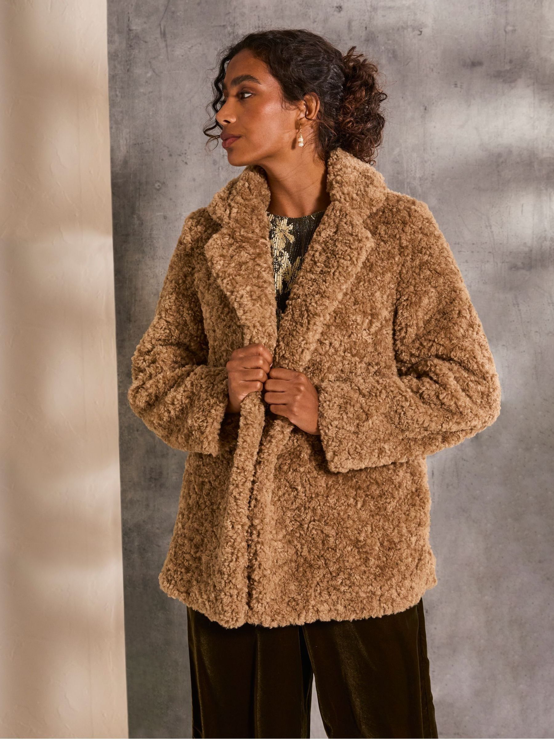 Maggie Natural Short Teddy Coat | FatFace