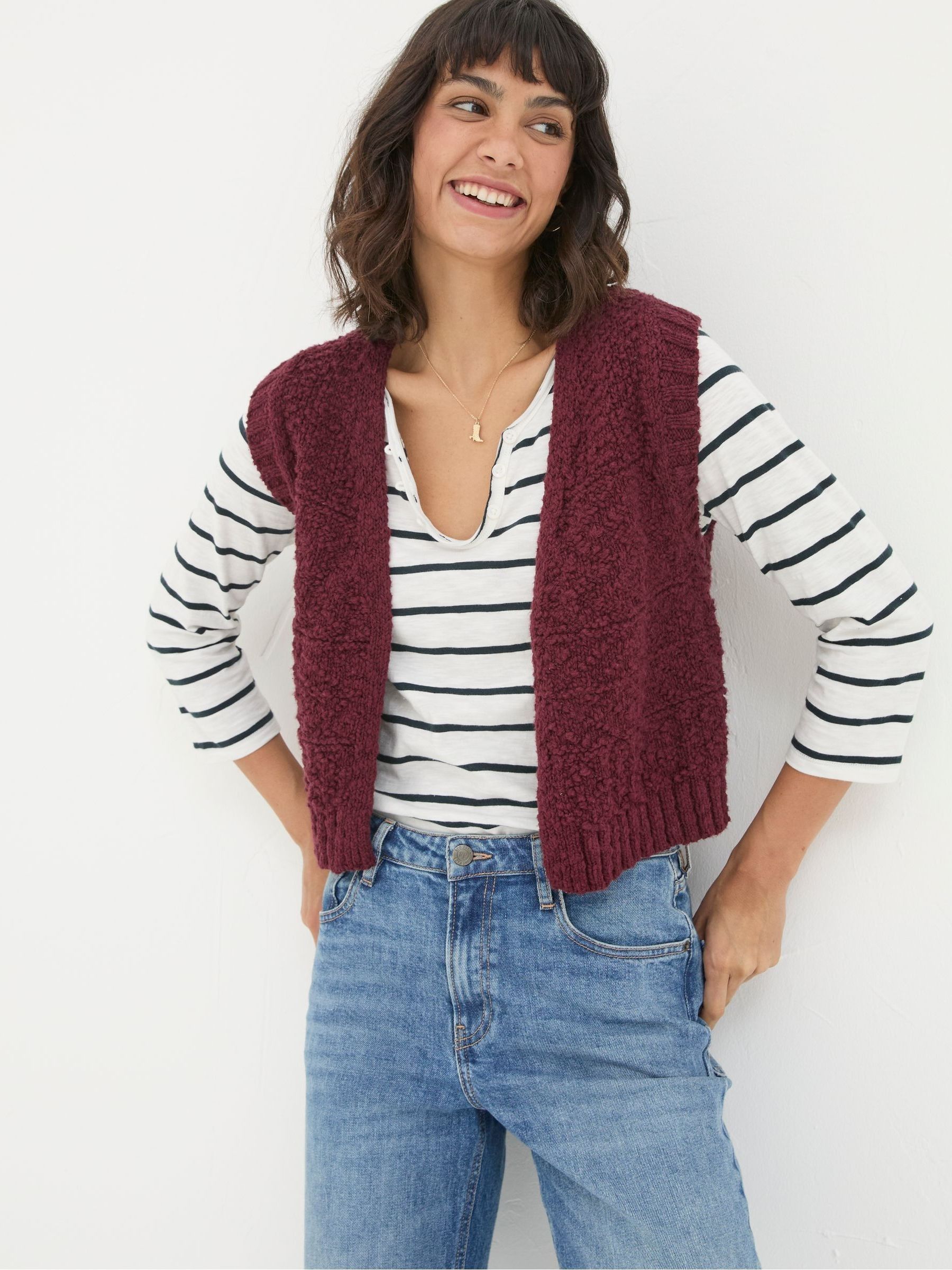 Talia Red Pattern Waistcoat | FatFace