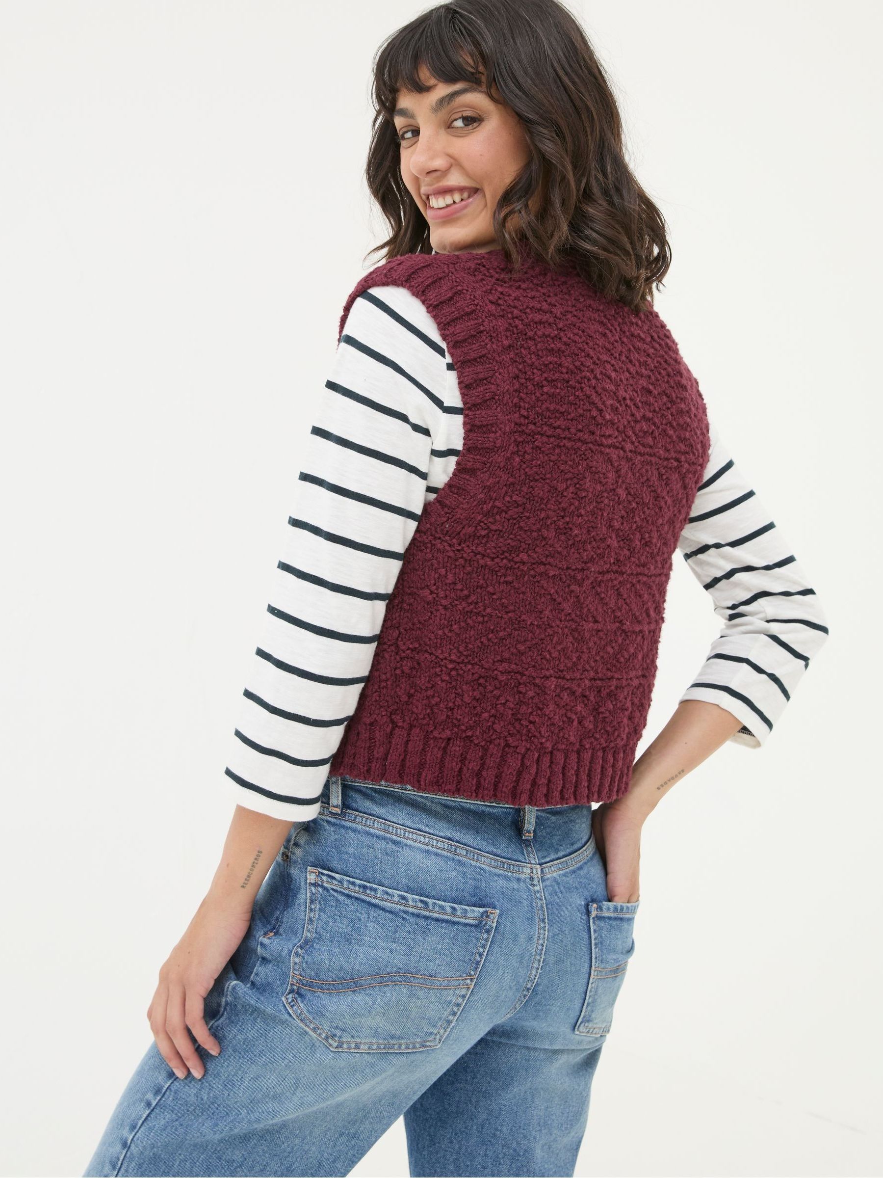 Talia Red Pattern Waistcoat | FatFace