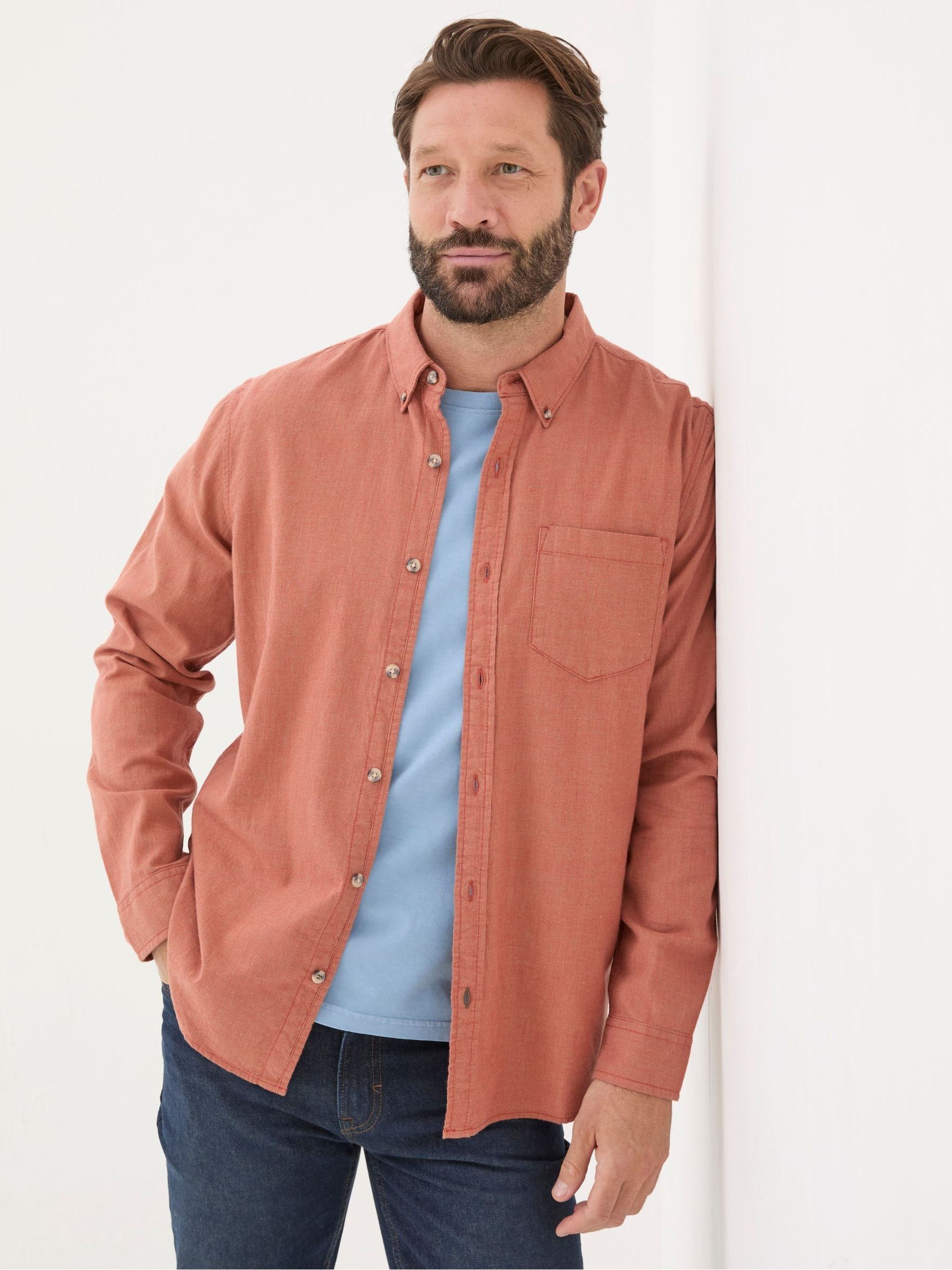 Orange Long Sleeve Tadlow Shirt | FatFace