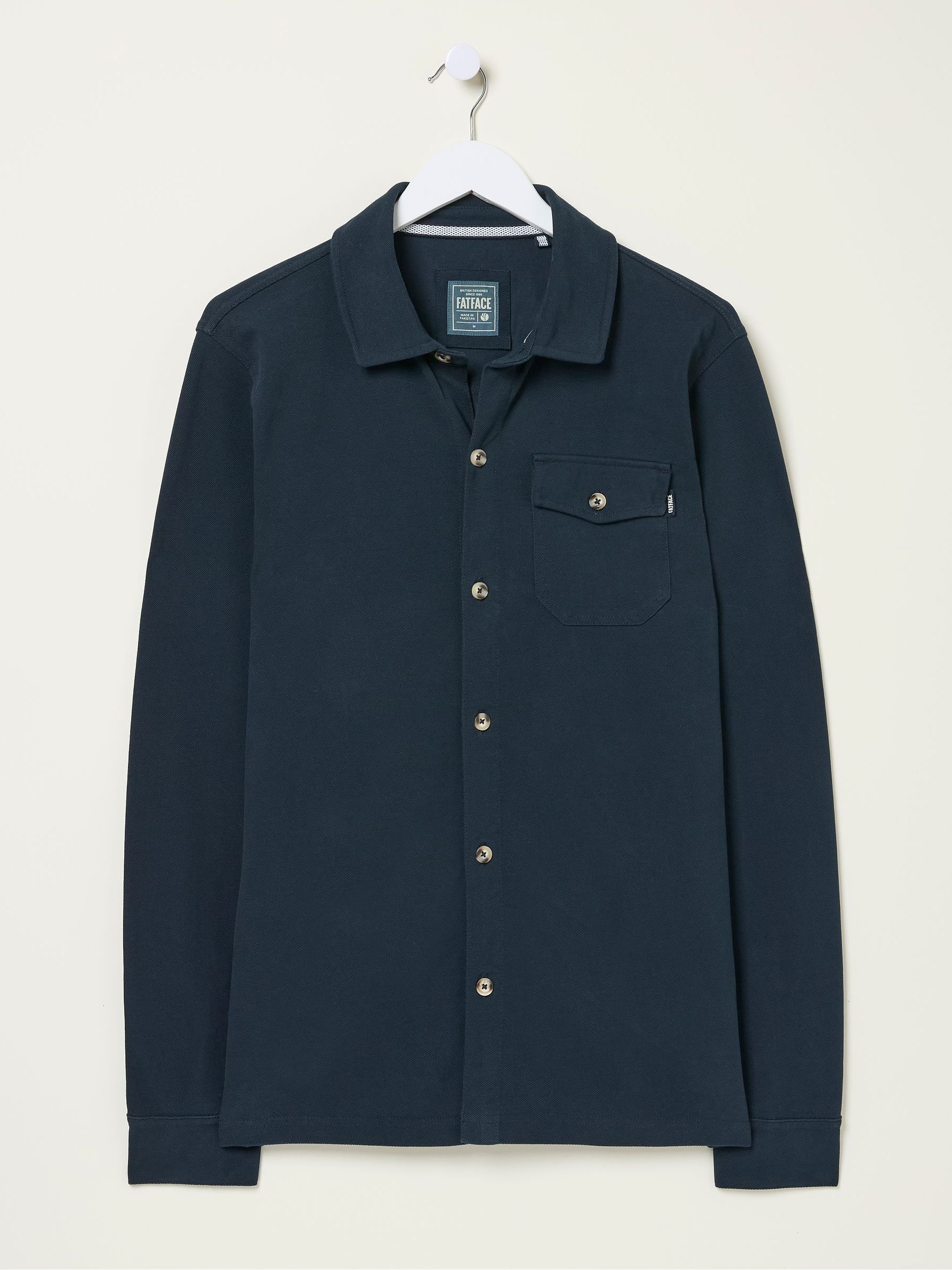 Navy Blue Long Sleeve Pique Shirt | FatFace