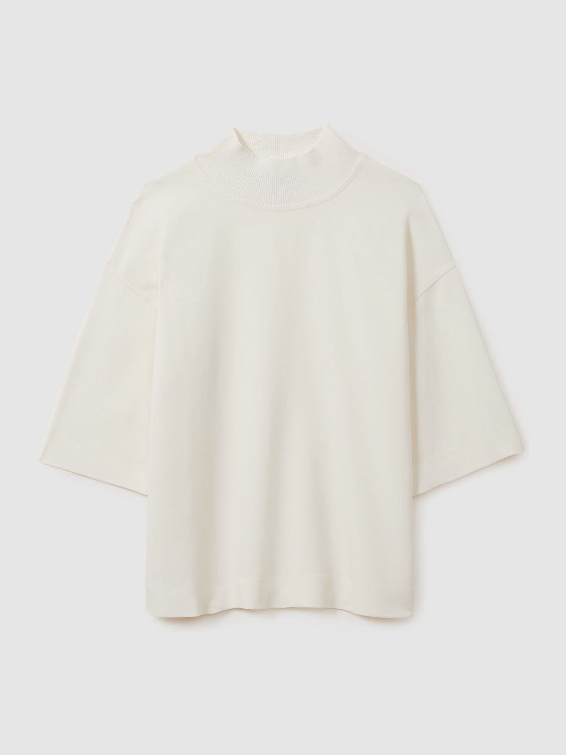 Reiss Oversized Rib-Neck T-Shirt in Ivory | REISS