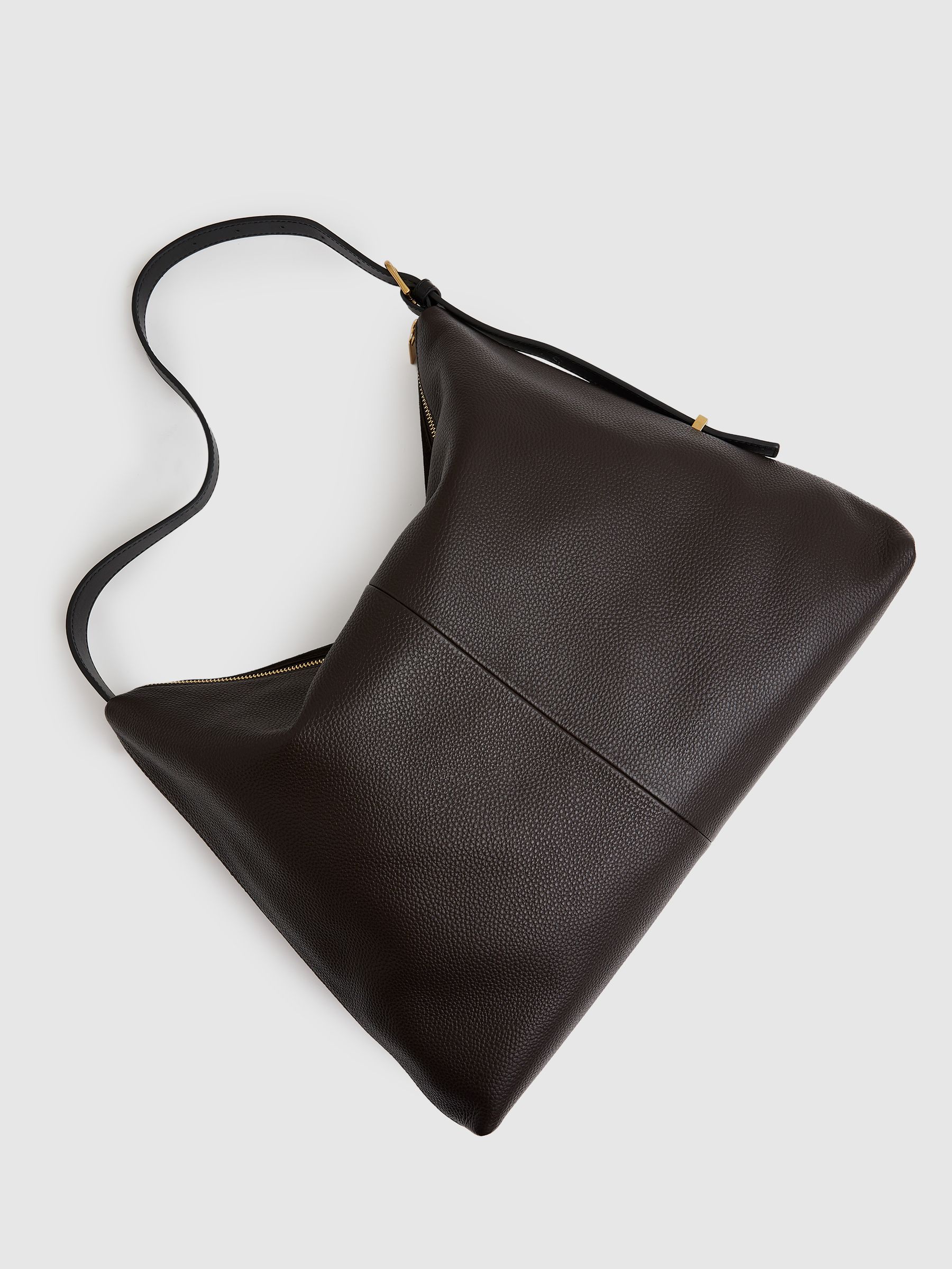 Reiss Grained Leather Tote Bag in Chocolate - REISS