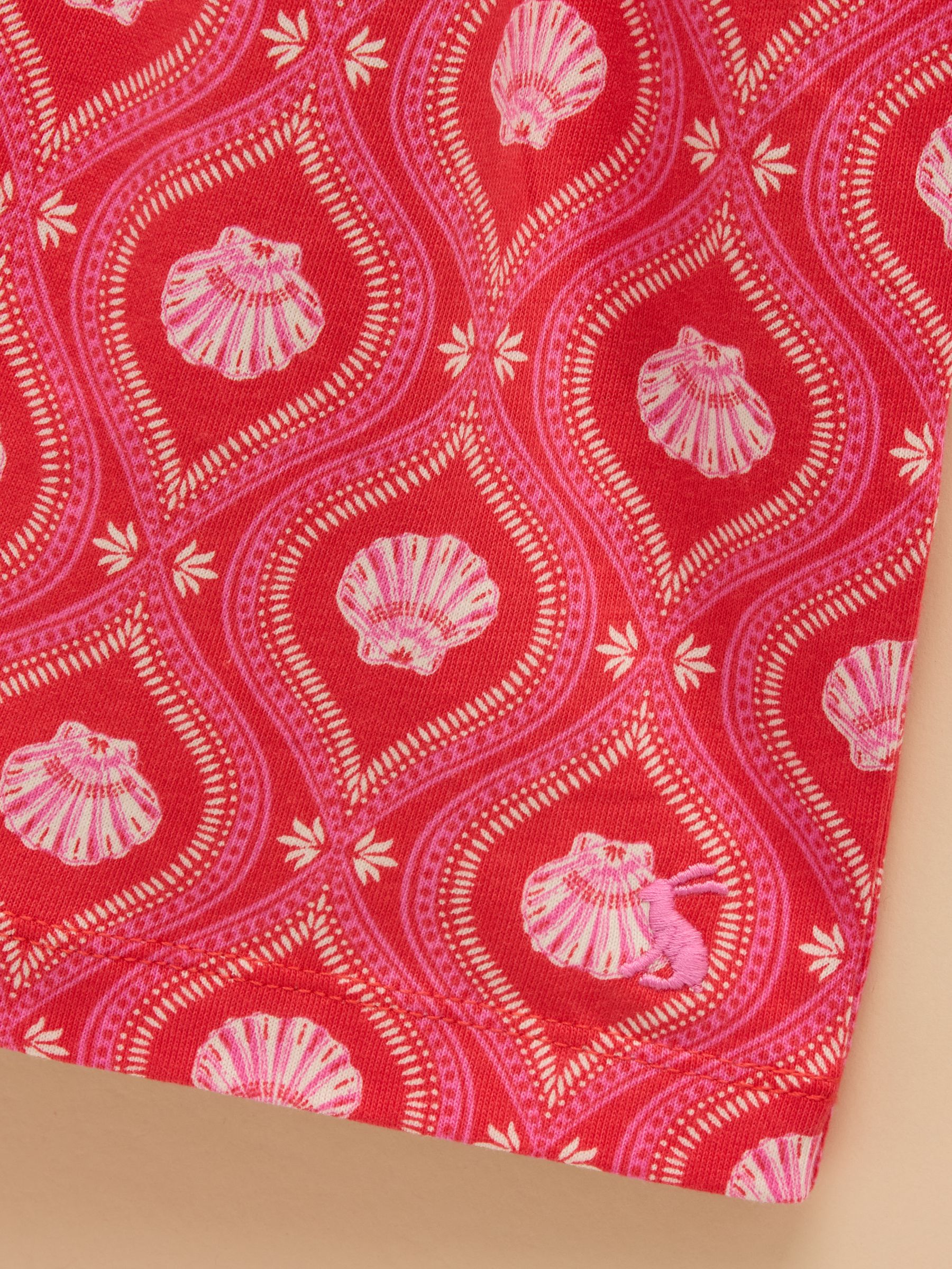 Gracie Pink Shell Print Short Sleeve Shirred Dress | Joules