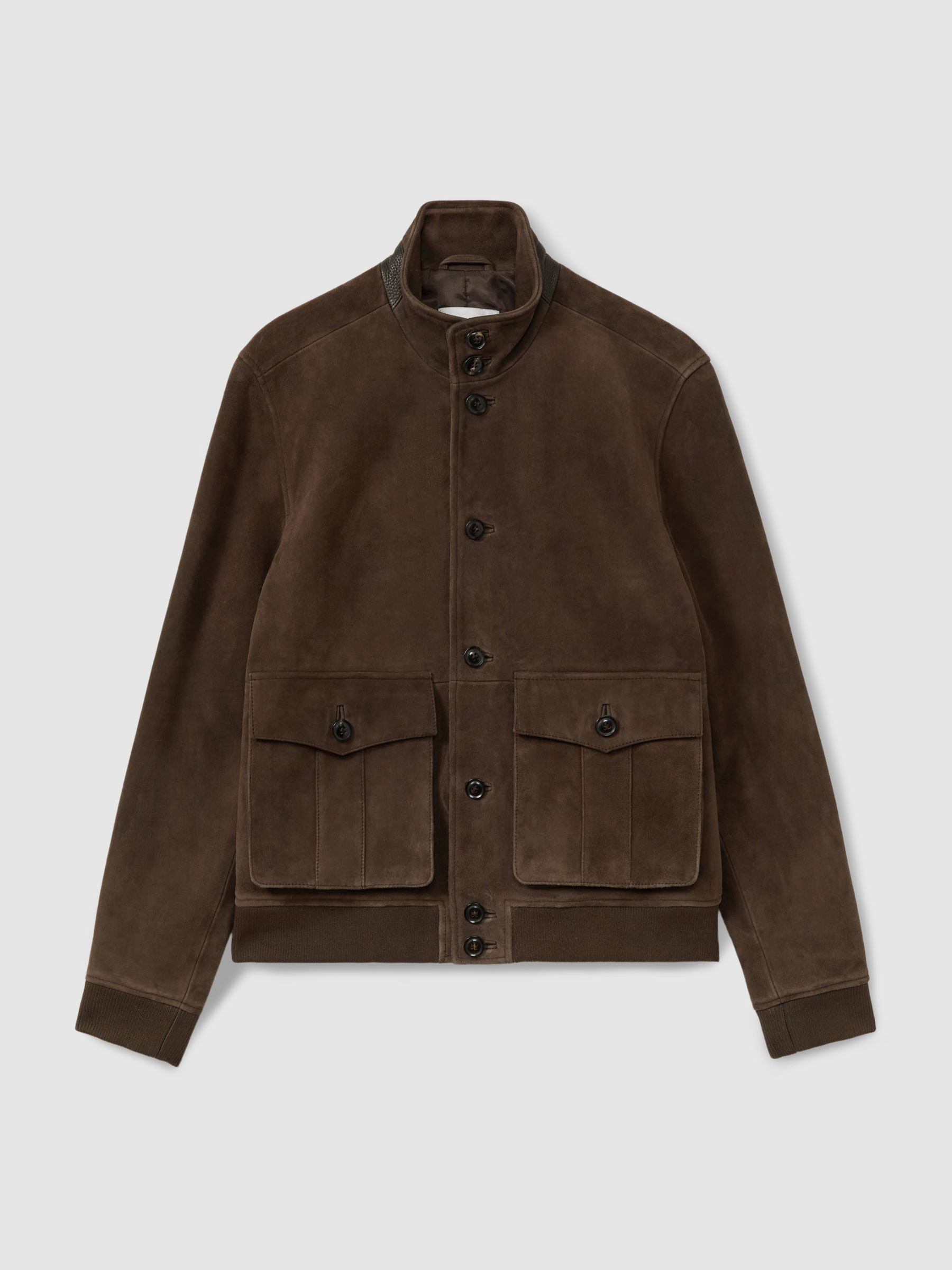 Reiss Suede Harrington Jacket in Chocolate Brown - REISS