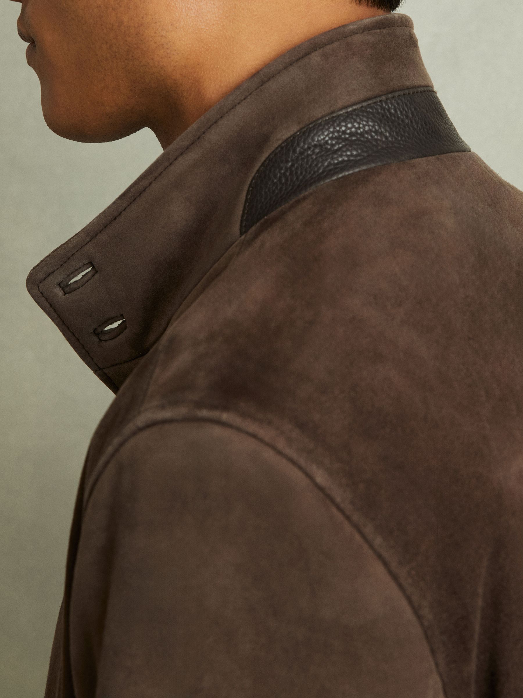 Reiss Suede Harrington Jacket in Chocolate Brown - REISS