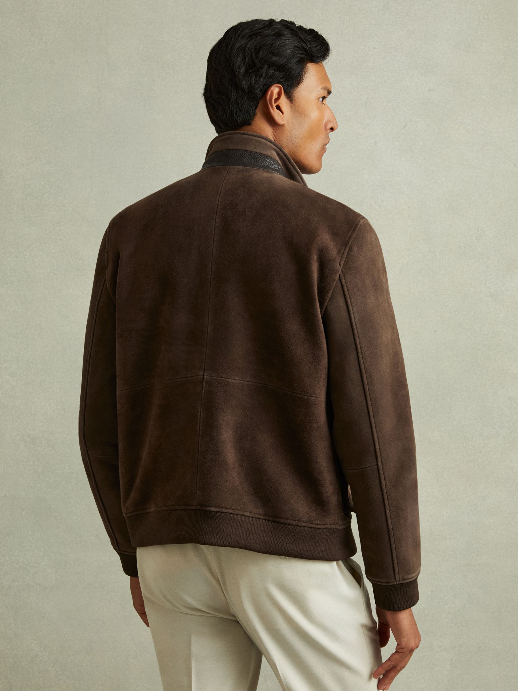 Reiss Suede Harrington Jacket in Chocolate Brown - REISS