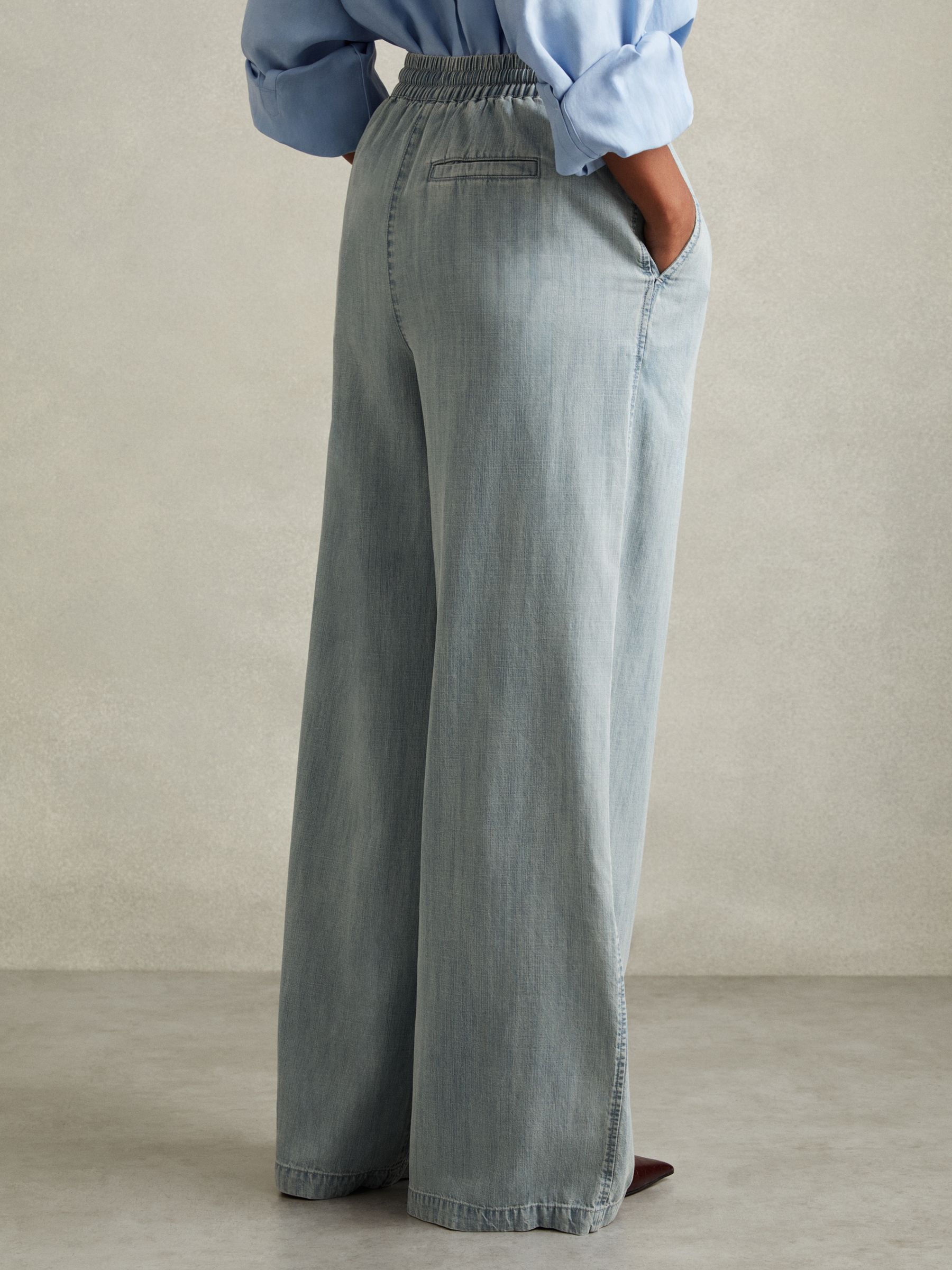 Reiss Denim Look Wide Leg Trousers in Light Blue - REISS
