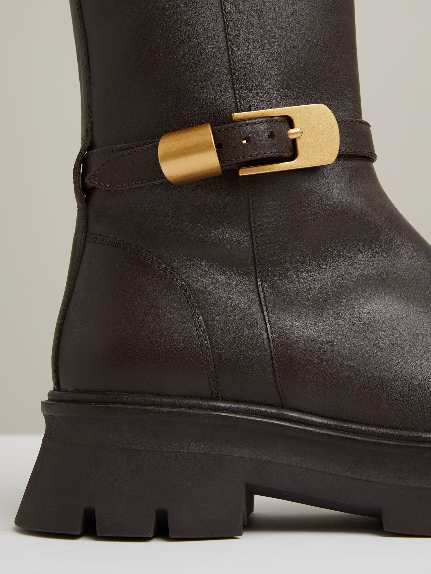 Reiss Leather Cleated Ankle Boots in Chocolate - REISS