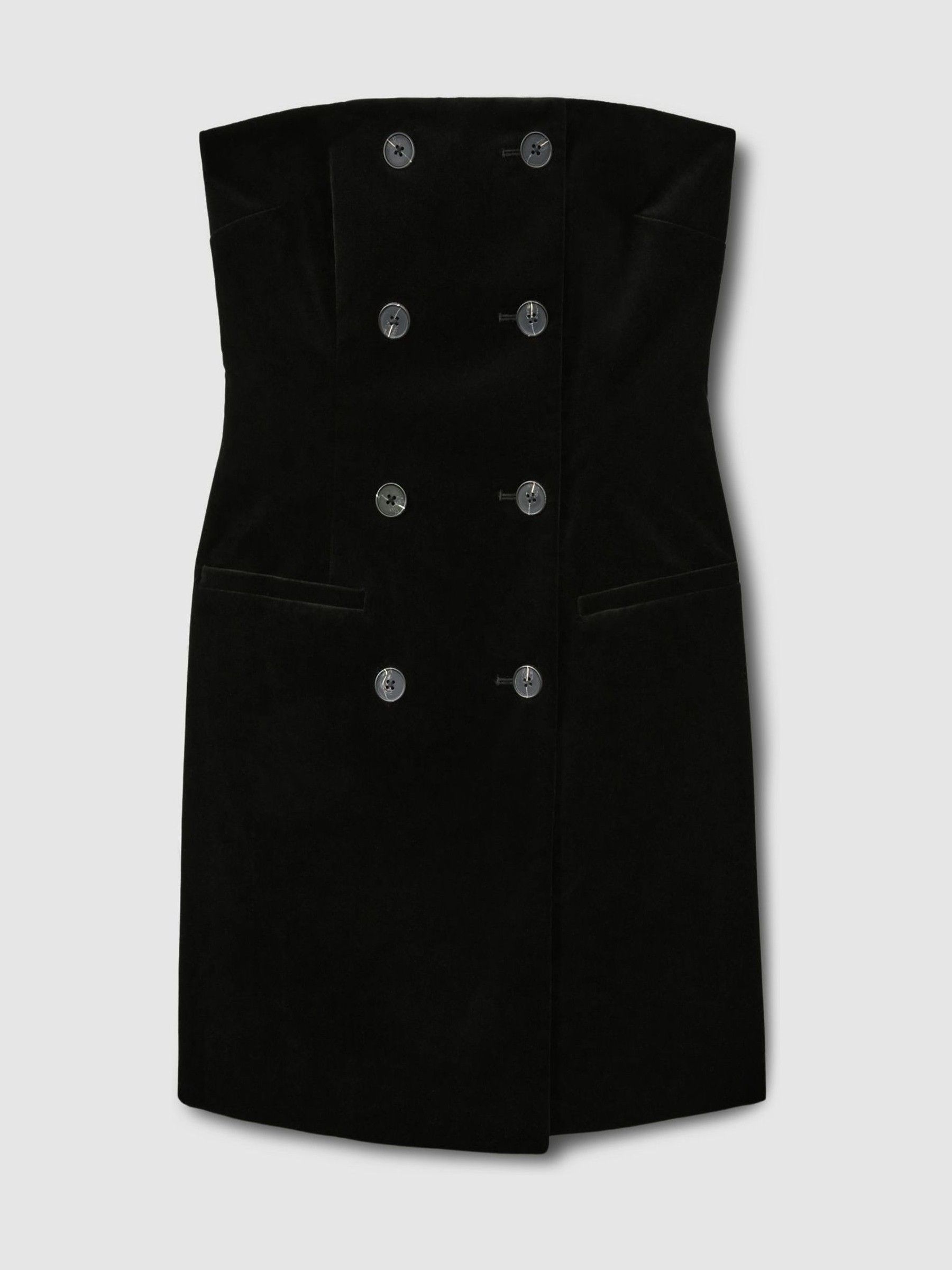 Reiss Bandeau-Neck Velvet Mini Dress in Black | REISS