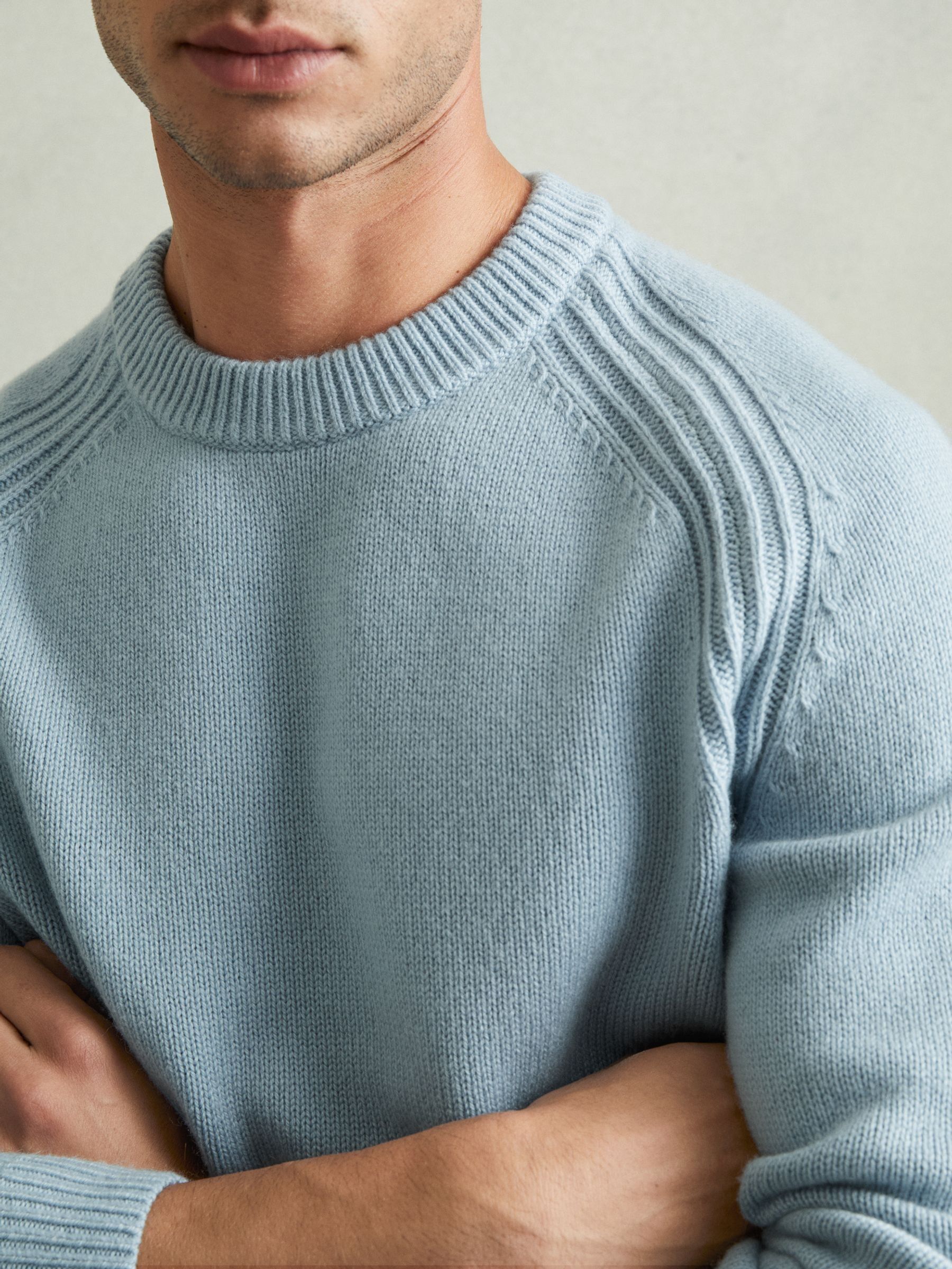 Reiss Wool-Blend Raglan-Sleeve Jumper in Soft Blue - REISS