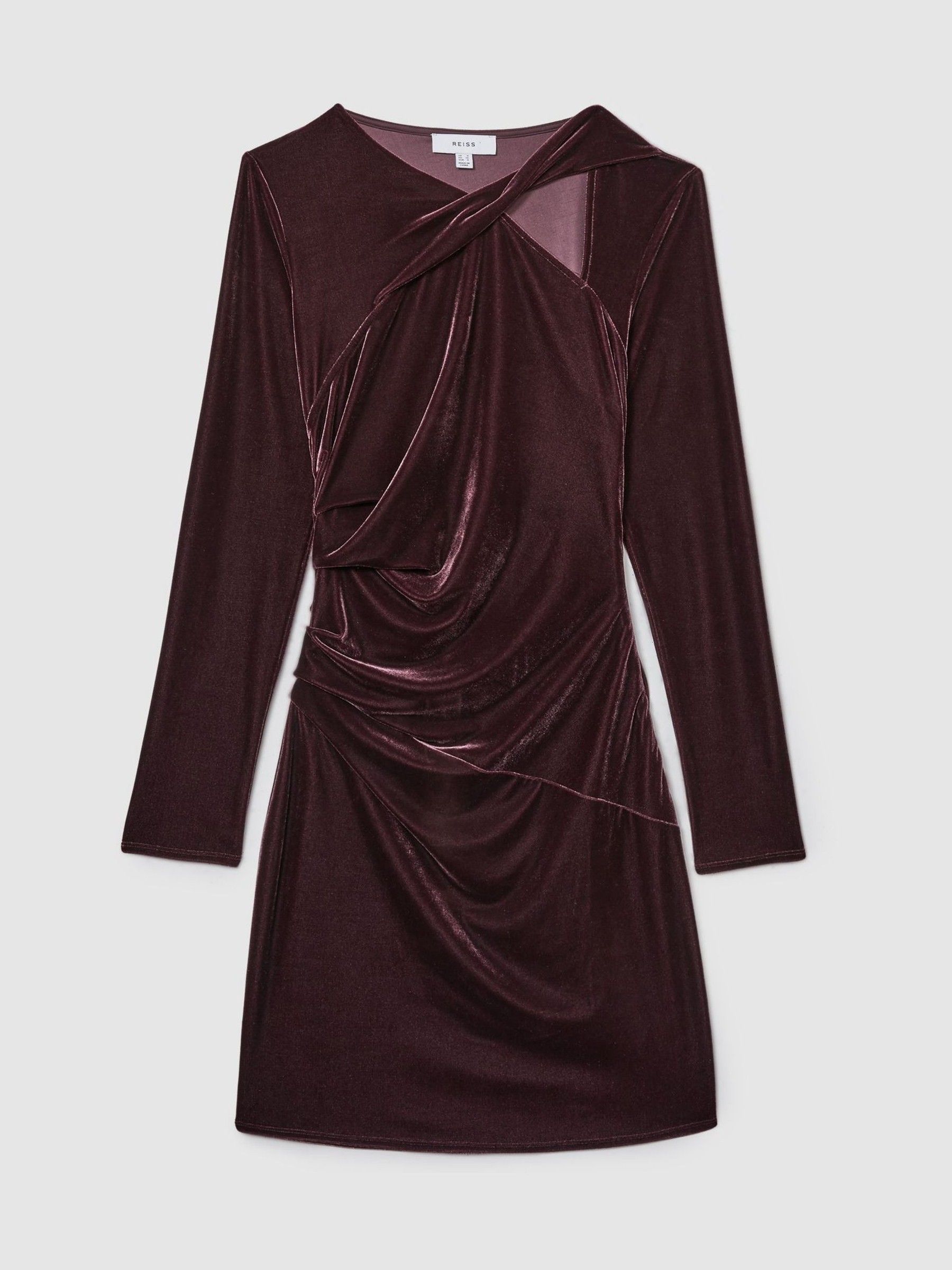 Reiss Velvet Cut-Out Mini Dress in Berry - REISS
