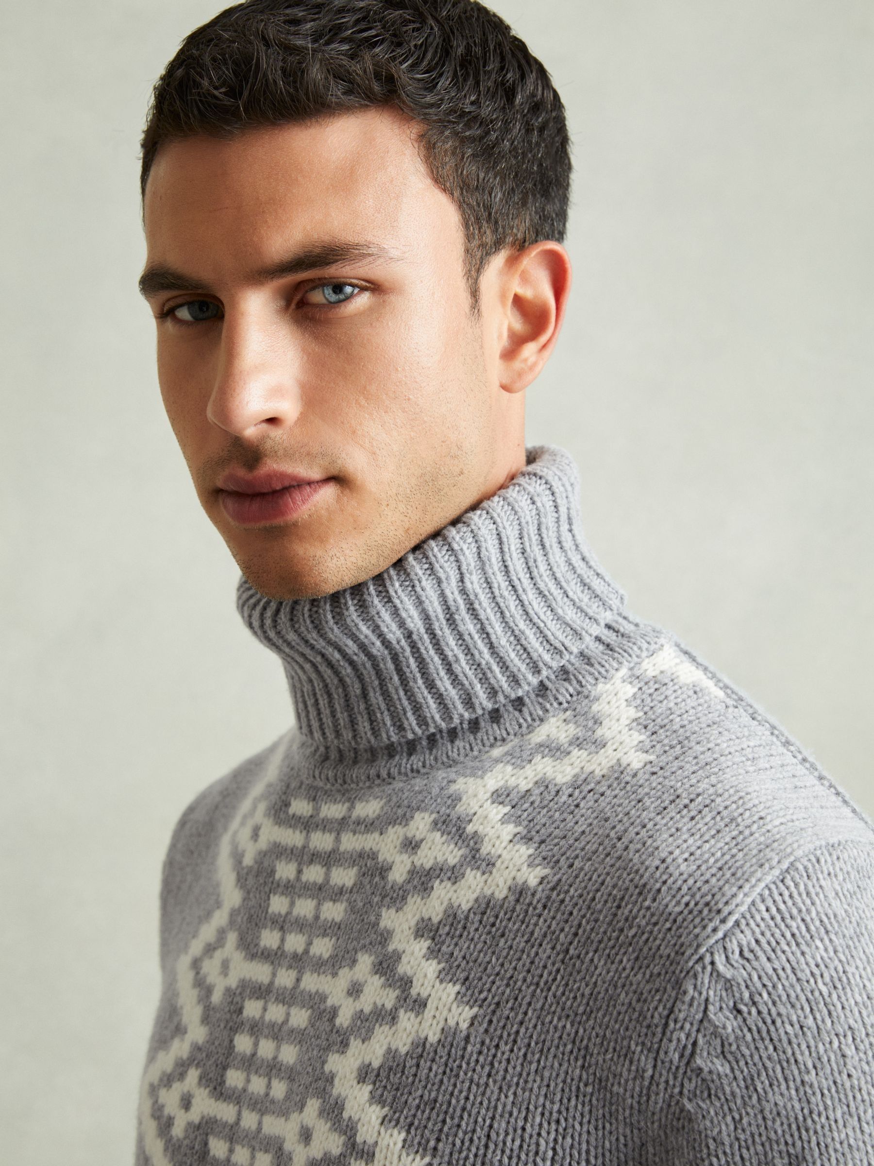 Reiss Wool-Blend Roll-Neck Jumper in Grey | REISS