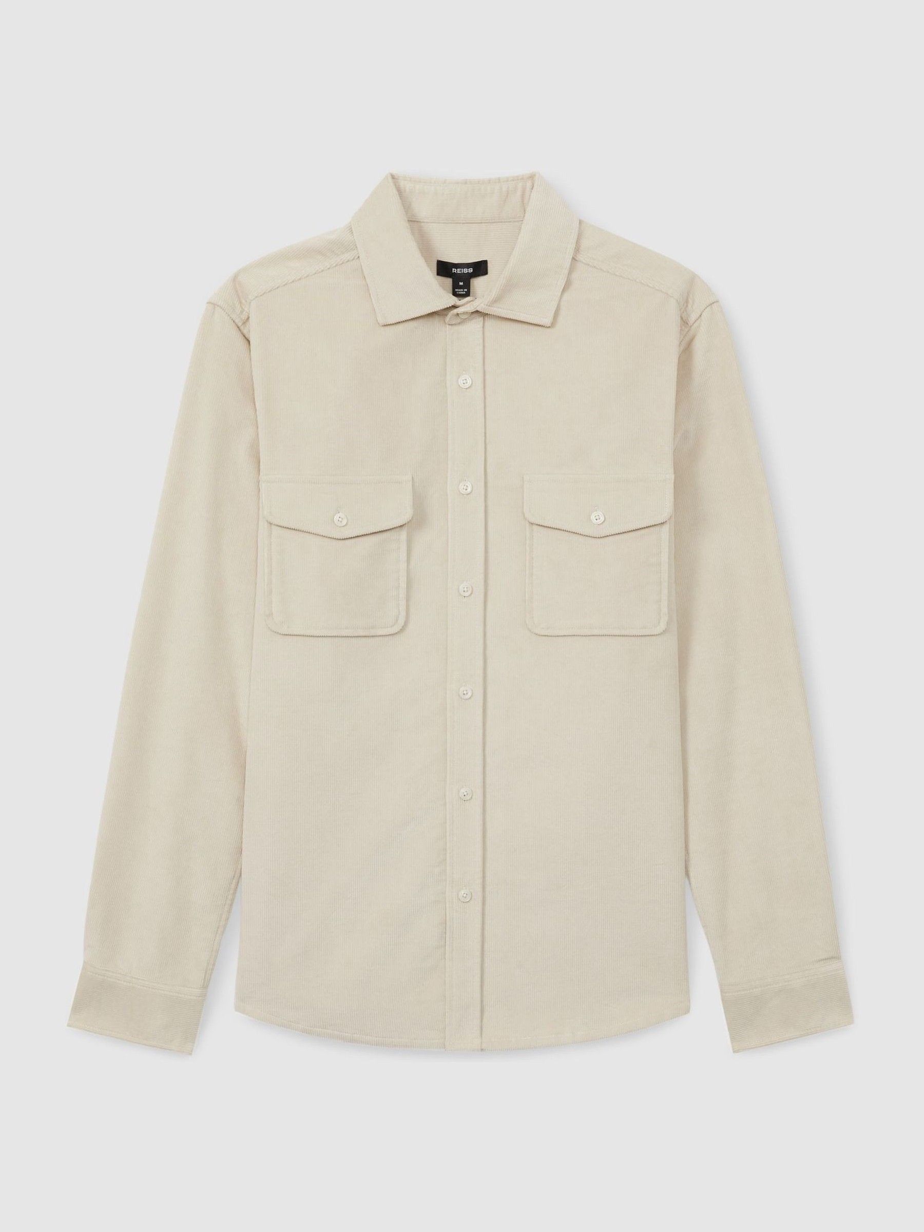Reiss Cotton-Blend Corduroy Overshirt in Stone - REISS