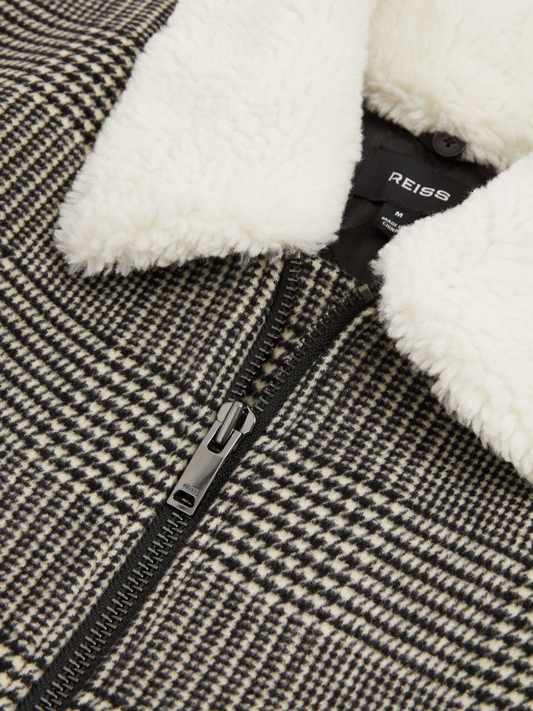 Reiss Wool-Blend Twill Zipped Jacket in Black/White - REISS