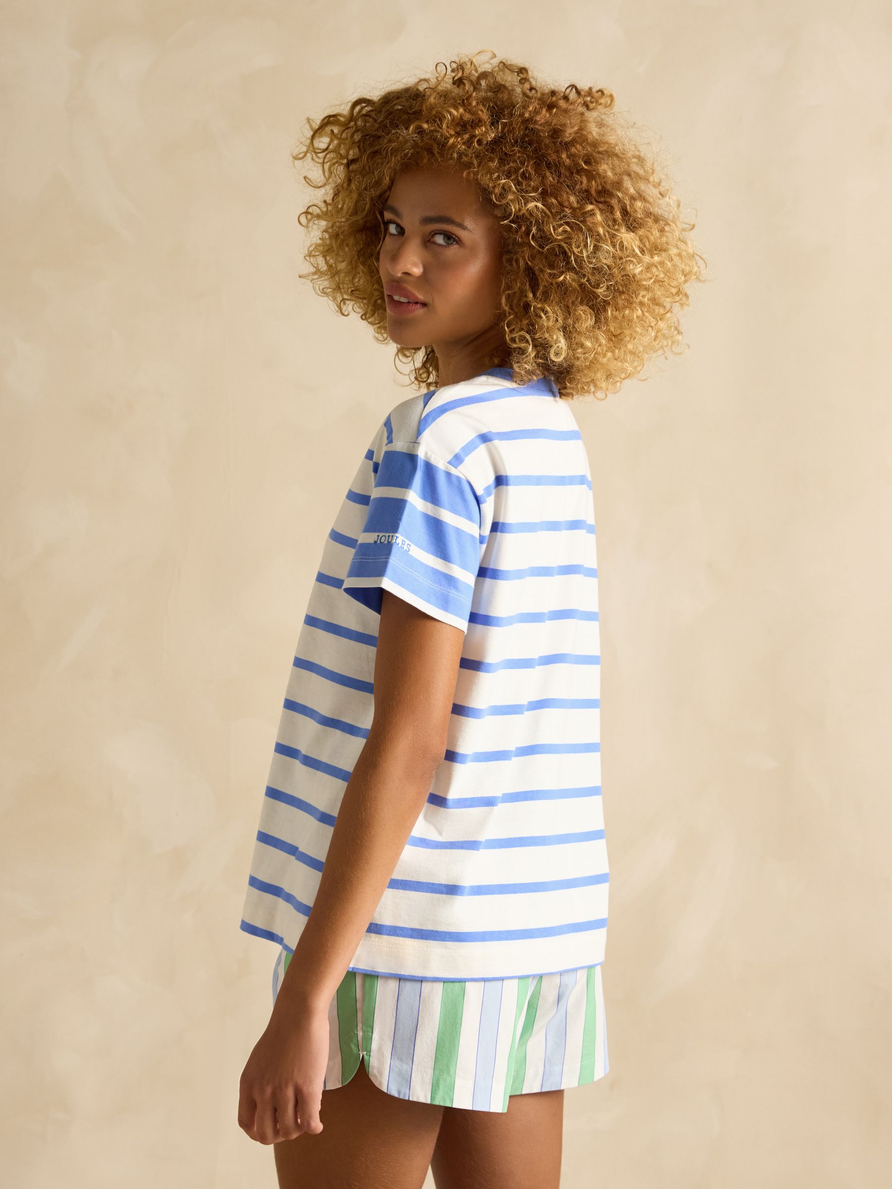 Ellie Blue & White Short Sleeve Jersey Top | Joules