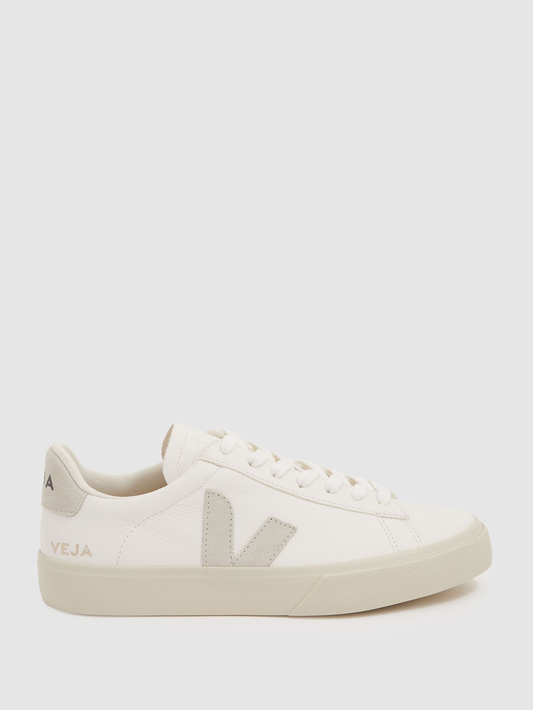Reiss Veja Leather Suede Logo Trainers in White/Natural | REISS