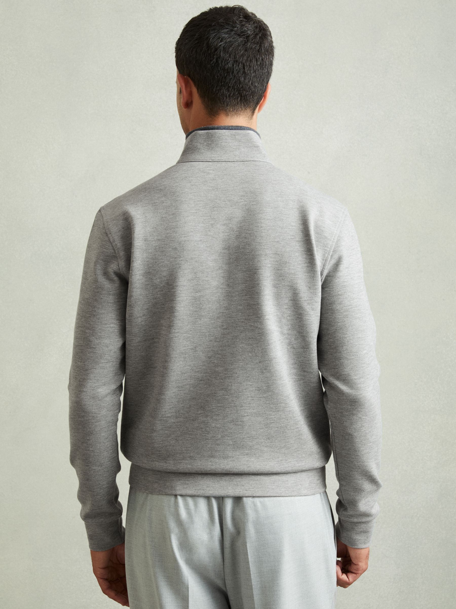 Reiss Leather-Placket Interlock-Jersey Sweatshirt in Grey Melange - REISS