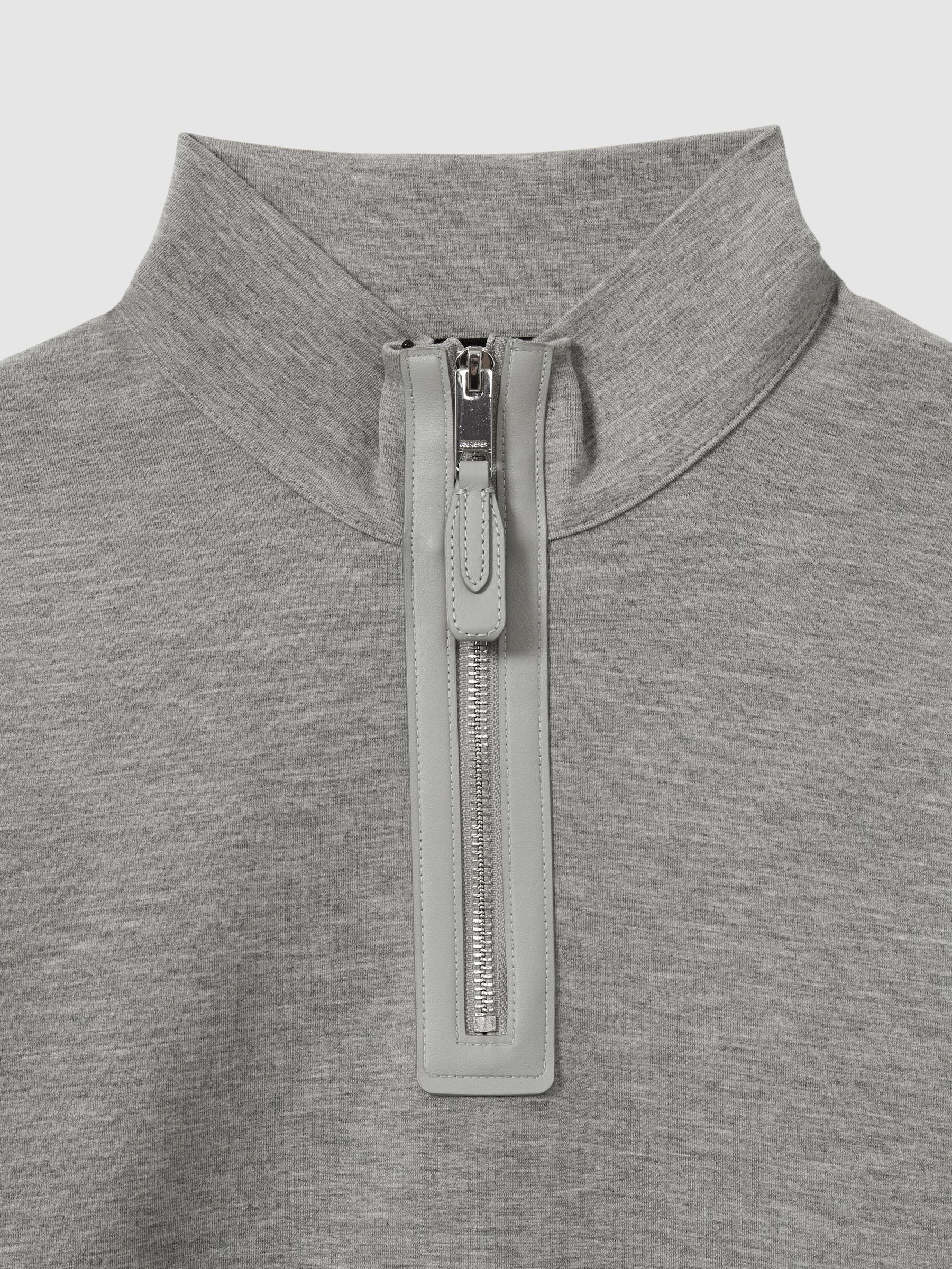 Reiss Leather-Placket Interlock-Jersey Sweatshirt in Grey Melange - REISS