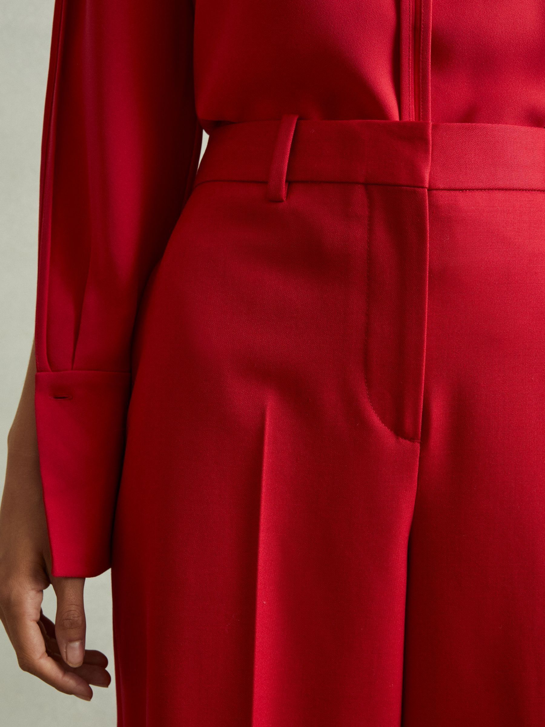 Reiss Wool Blend Wide Leg Tux Trousers in Red - REISS