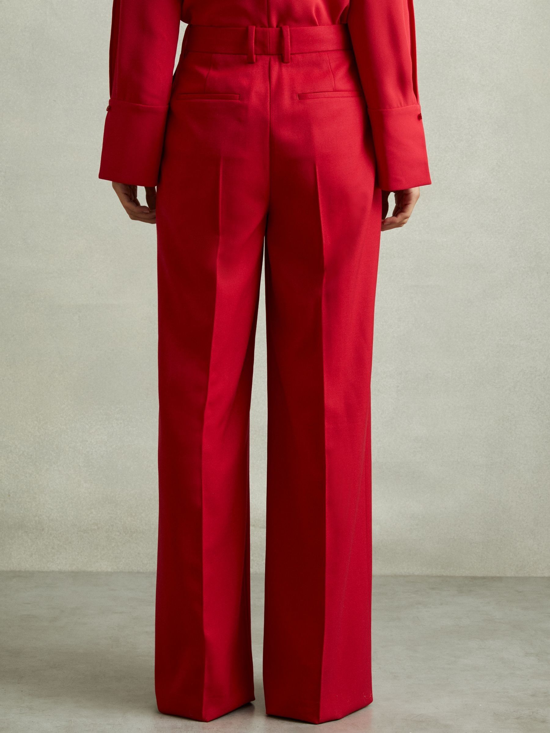 Reiss Wool Blend Wide Leg Tux Trousers in Red - REISS